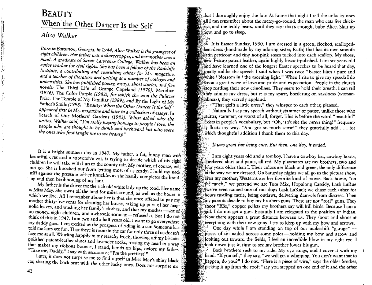 Alice Walker Beauty When the Other Dancer Is the Self - Bsc. Mechanical ...