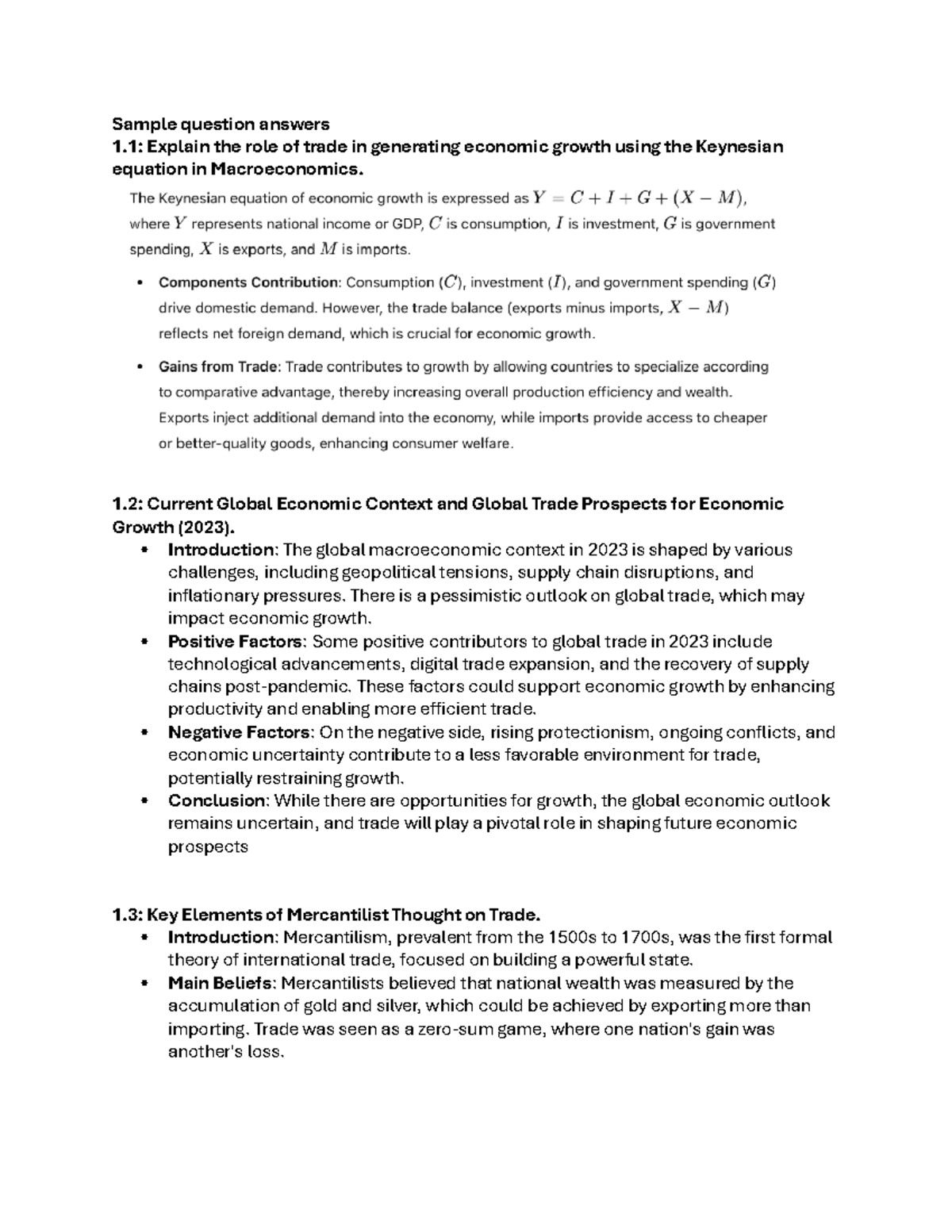 Sample answers - Sample question answers 1: Explain the role of trade ...