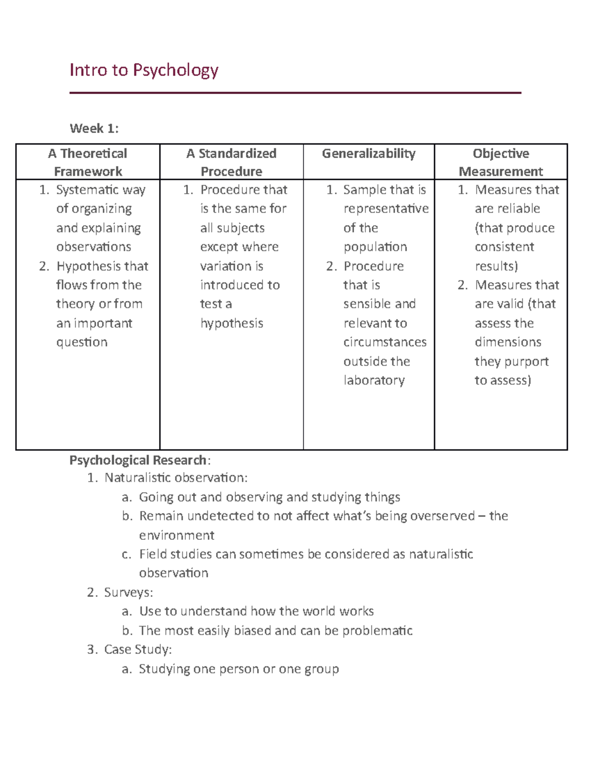 Intro to Pyschology - Chapter 1-6 - Intro to Psychology Week 1: A ...