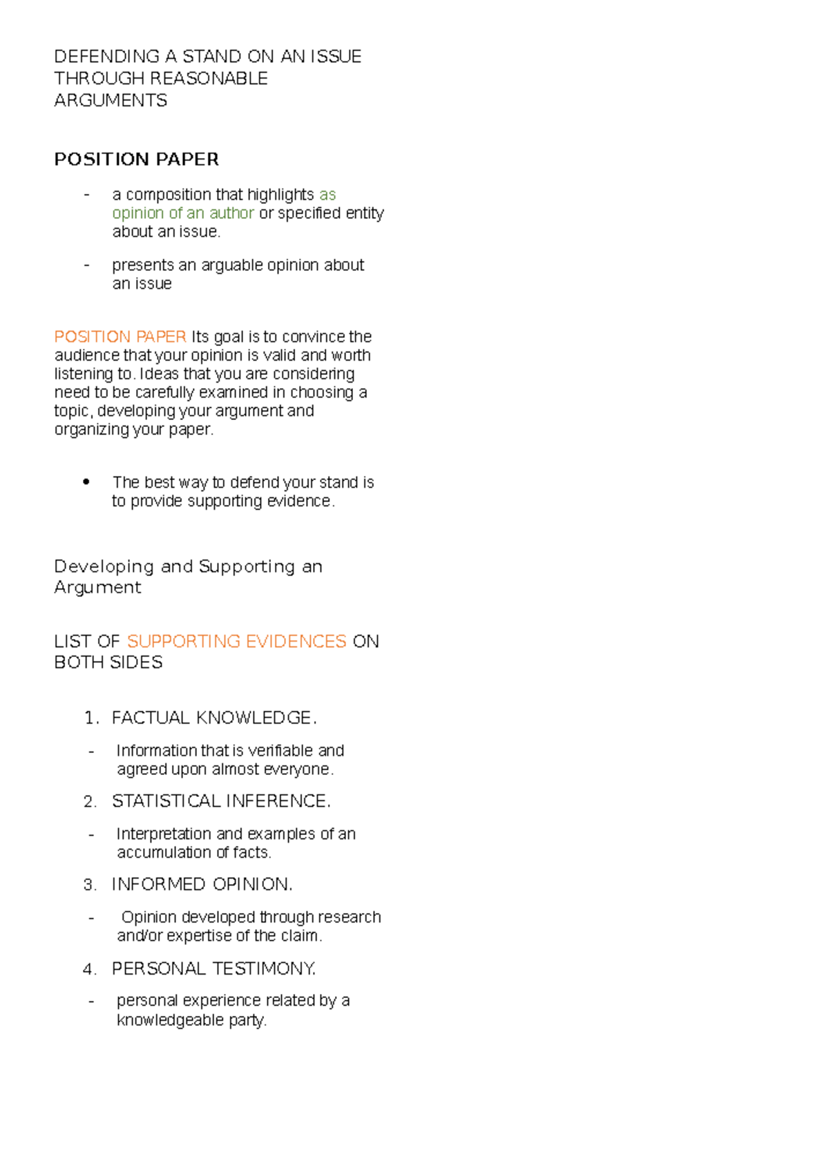 EAPP Q4 - STEM Notes - DEFENDING A STAND ON AN ISSUE THROUGH REASONABLE ...
