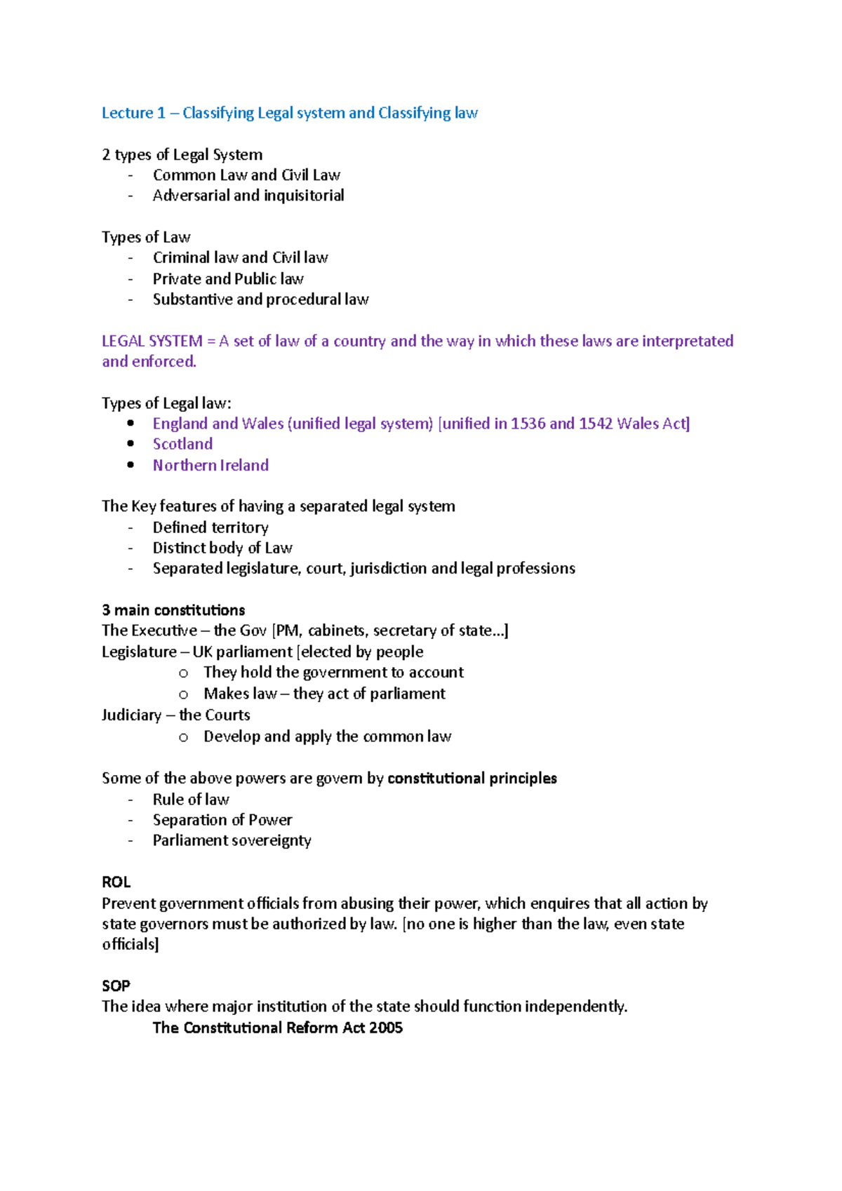 LEFO - Master note - Lecture 1 – Classifying Legal system and ...