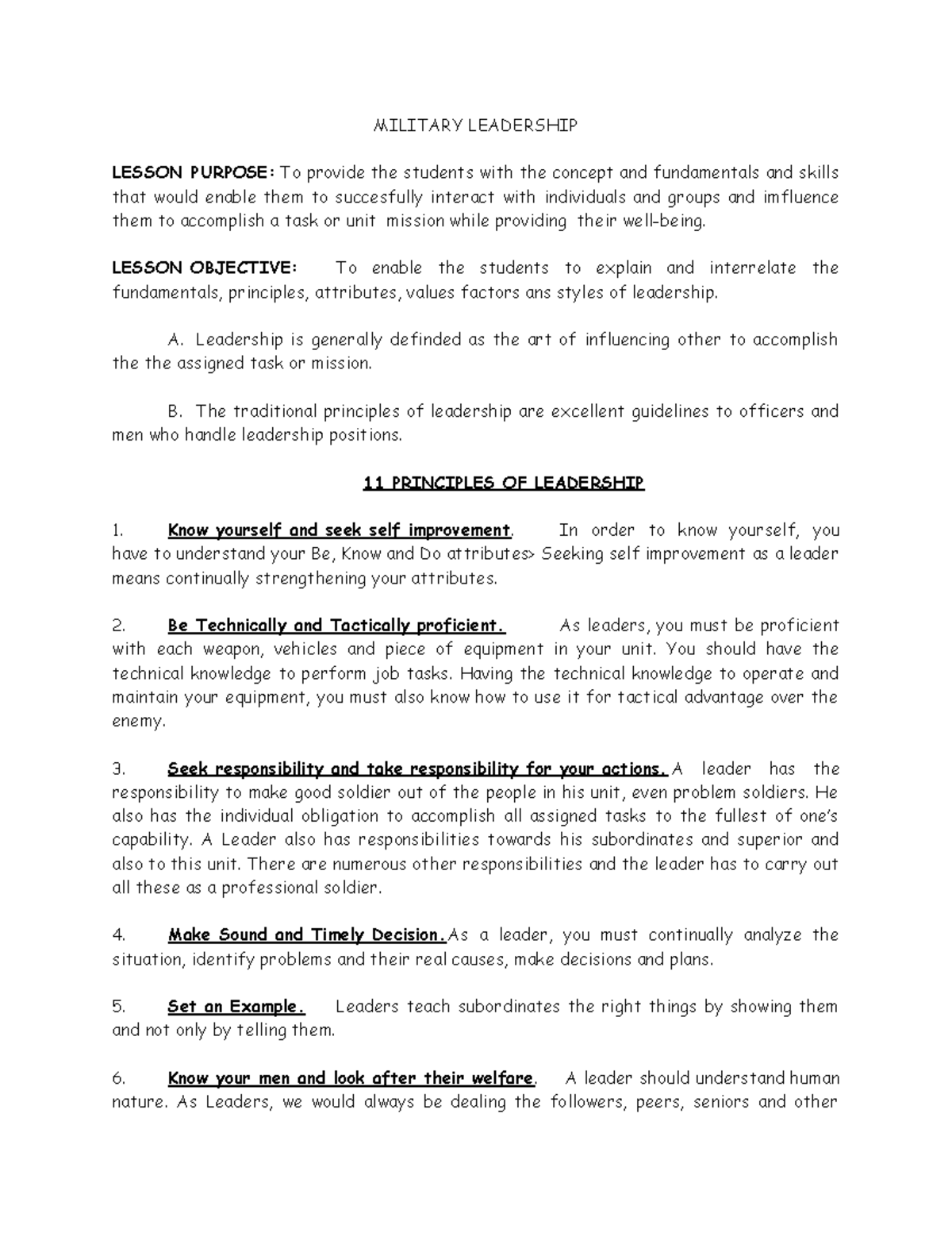 6. Military Leadership - MILITARY LEADERSHIP LESSON PURPOSE:To provide ...