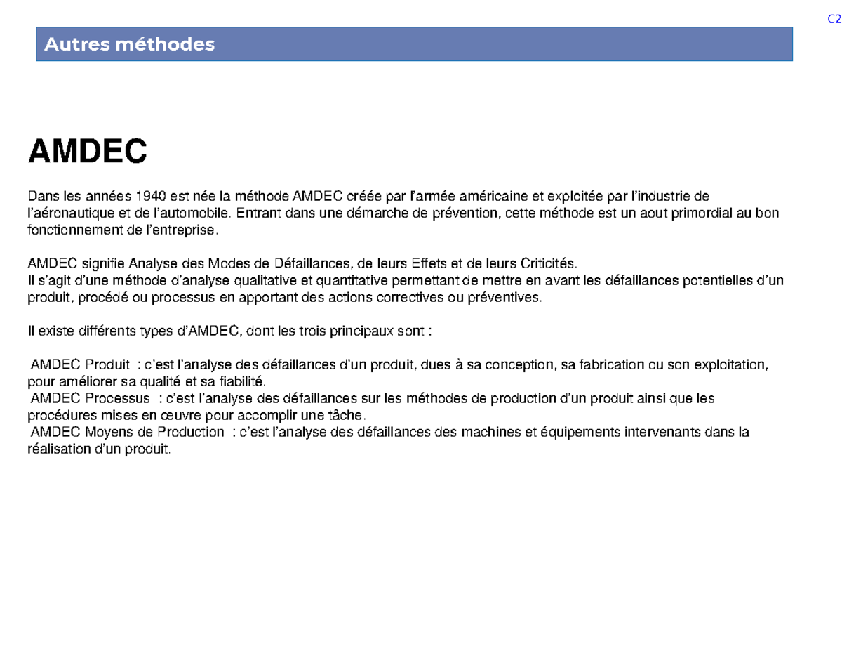 Prez licence méthode Lean - ####### Autres méthodes AMDEC Dans les ...