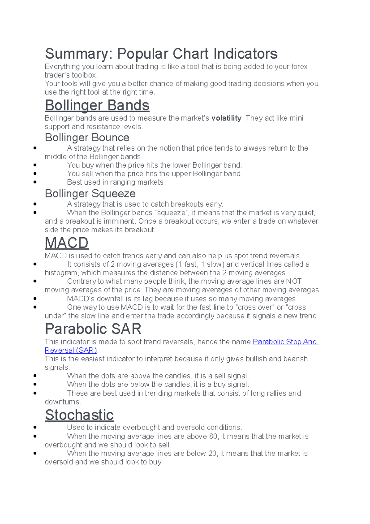Summary of Technical Indicators - Summary: Popular Chart Indicators ...