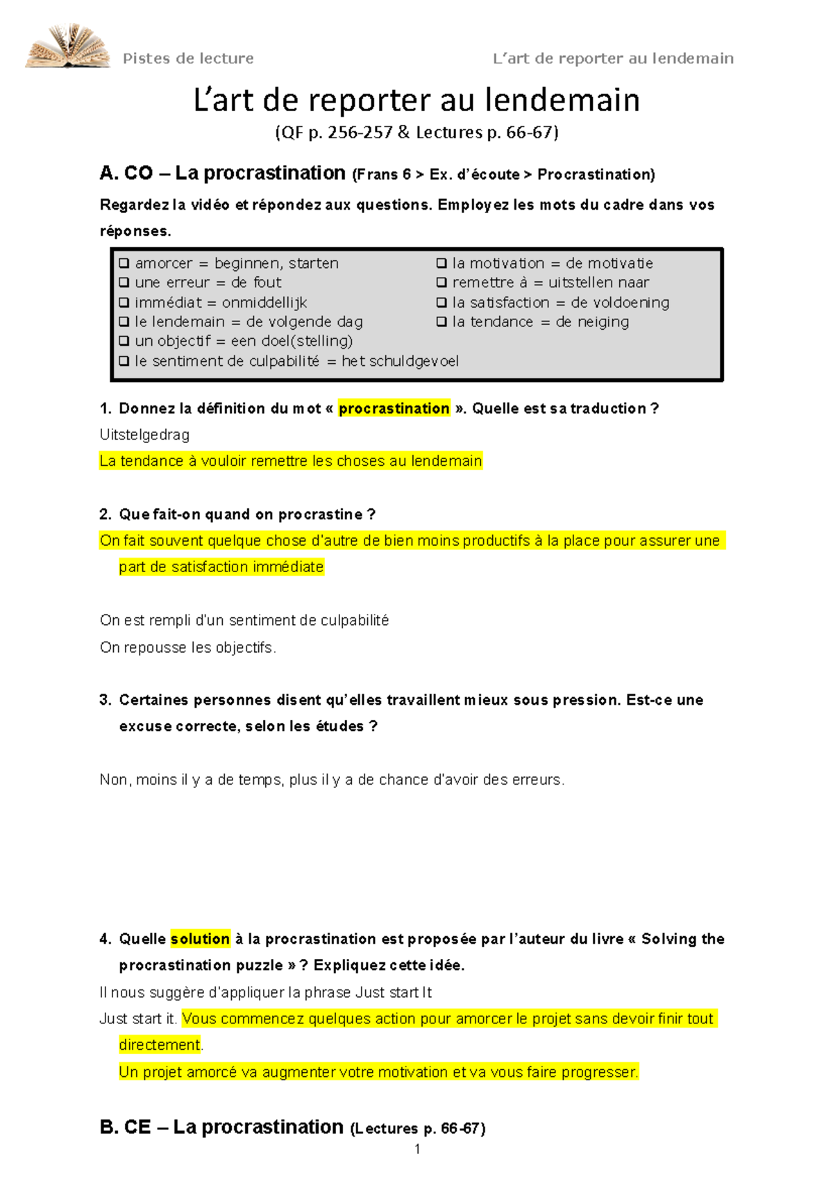 256 L'art de reporter au lendemain - L’art de reporter au lendemain (QF ...