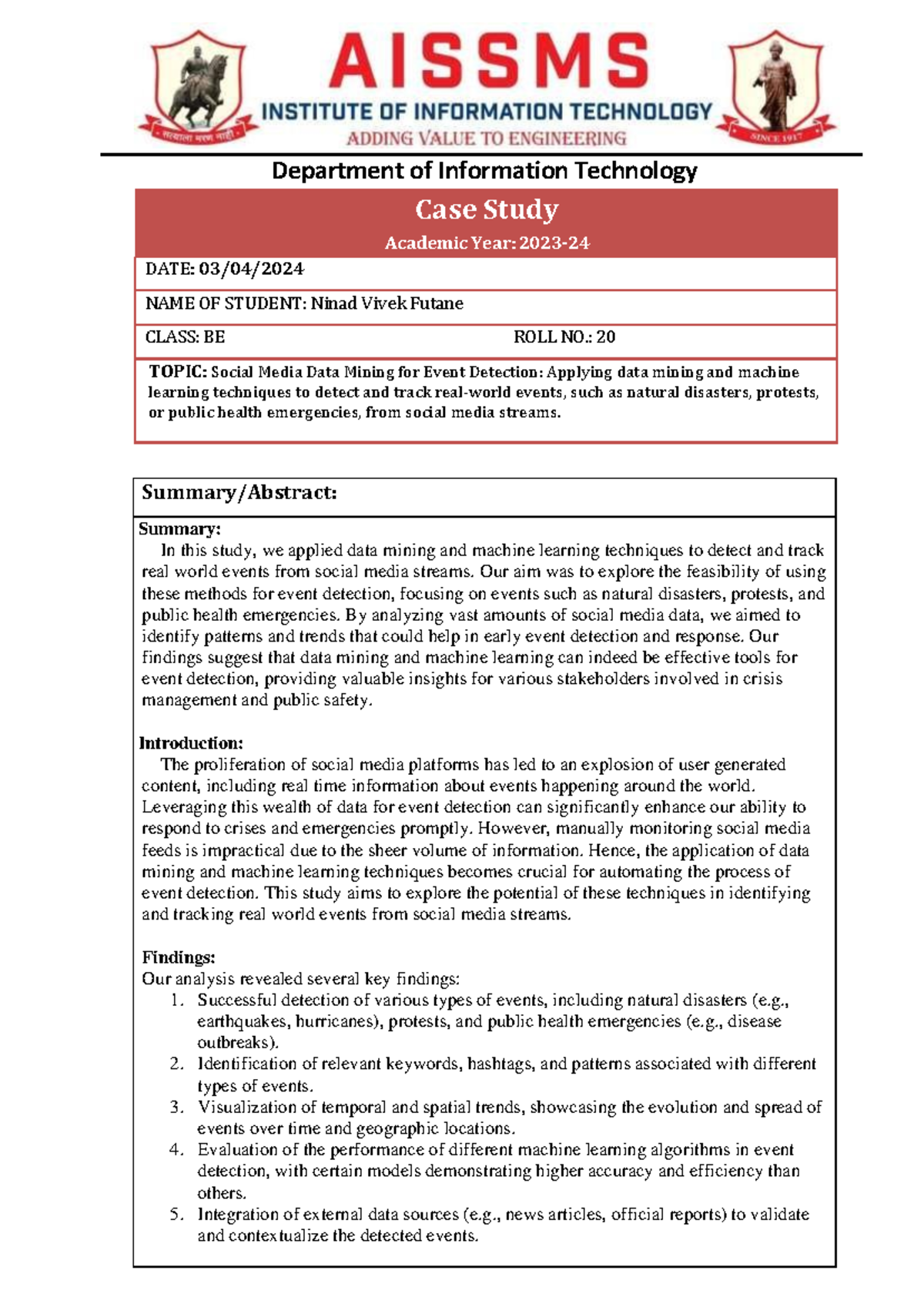 Case Study SC - Summary Information technology - Department of ...