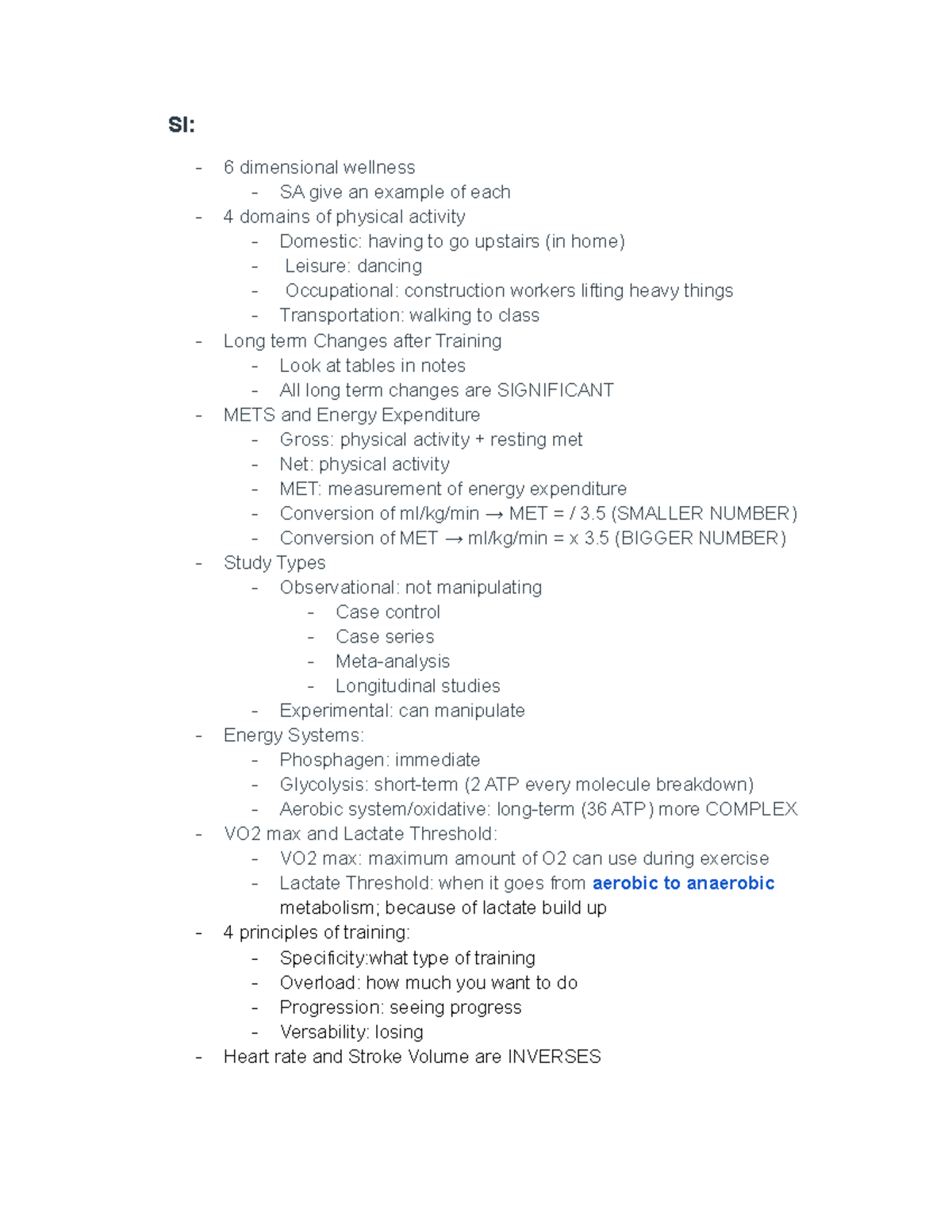 PA & H Learning Objectives Unit 1 - SI: 6 dimensional wellness SA give ...