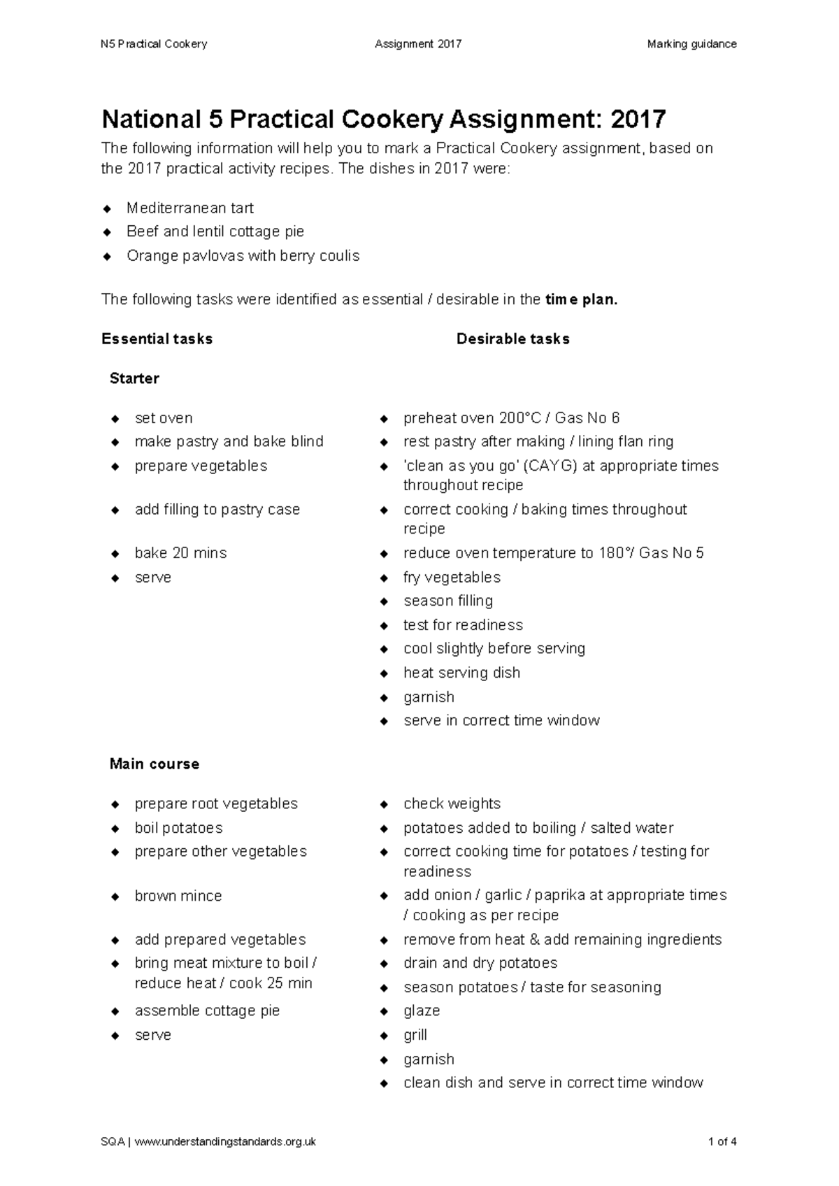 Practical Cookery N5 Assignment 2017 Marking Guidance - National 5 Practical Cookery Assignment ...