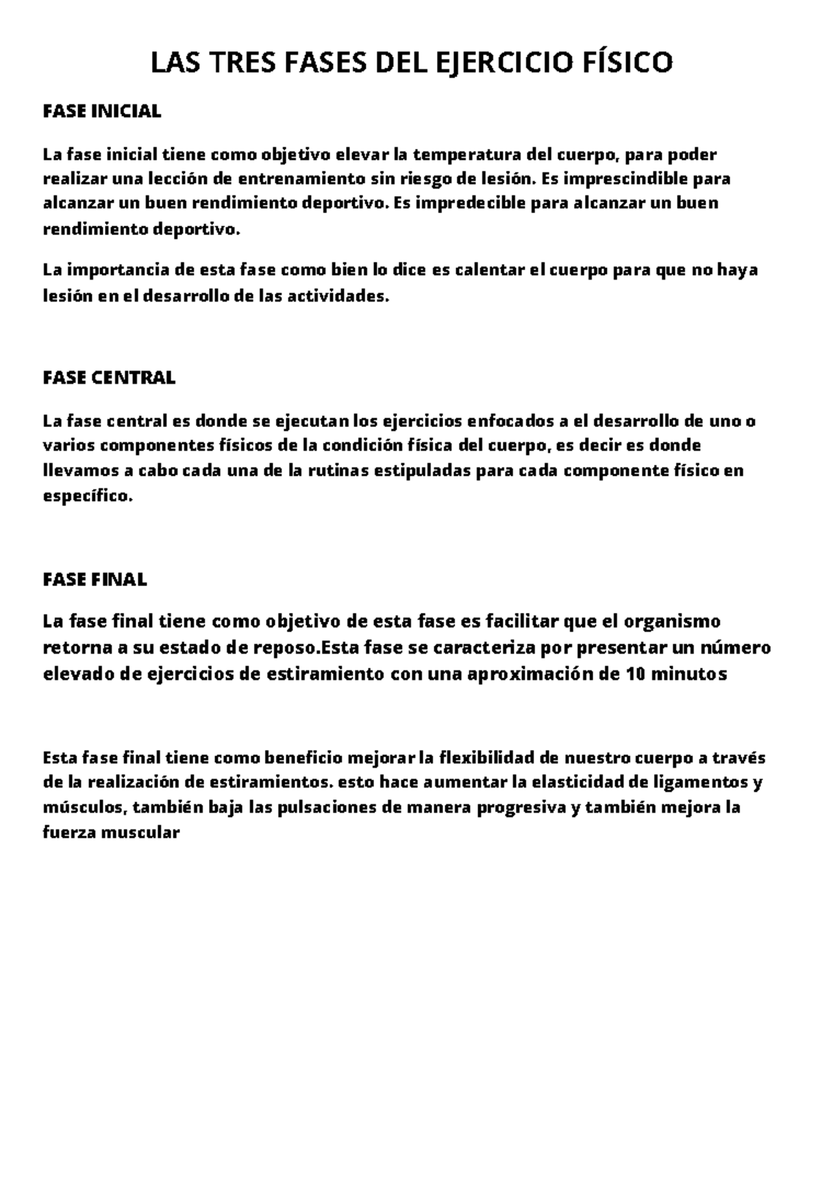 LAS TRES Fases DEL Ejercicio Físico - LAS TRES FASES DEL EJERCICIO ...