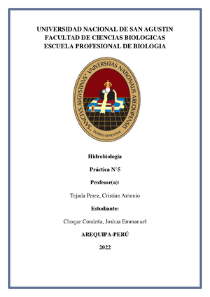 Práctica 6 - Informe de Hidrobiologia - PR¡CTICA N∞ 6 IDENTIFICACI”N DE LOS ORGANISMOS EN AGUAS ...