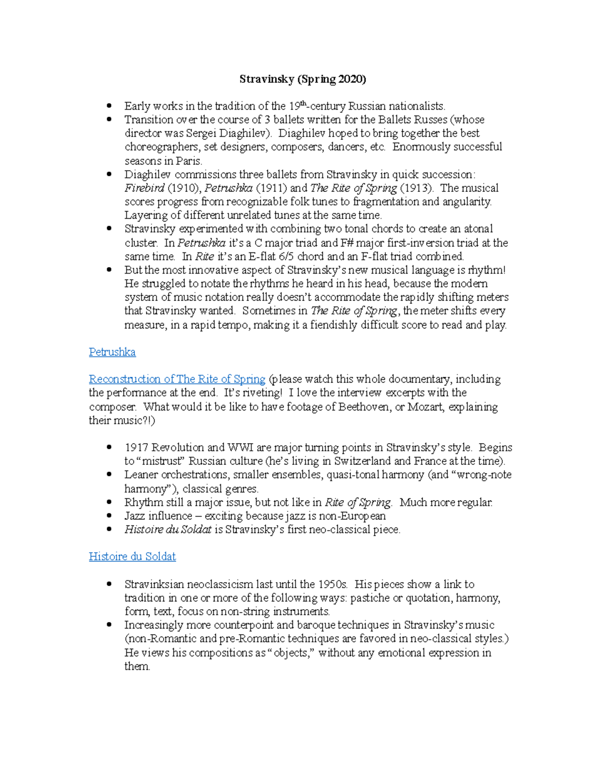 Stravinsky notes (2020) - Stravinsky (Spring 2020) Early works in the ...