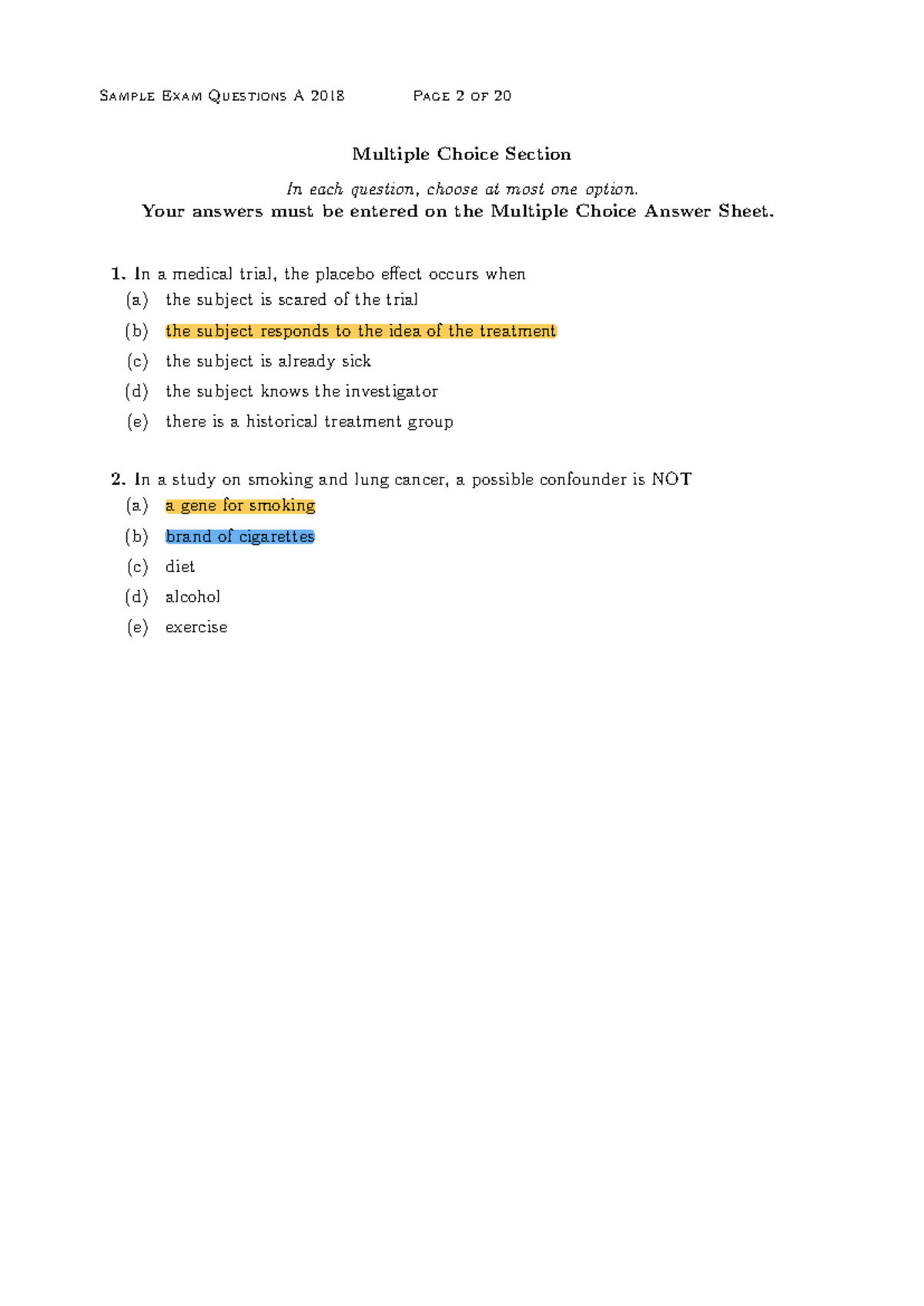 ENVX1002 exam sample - Multiple Choice Section In each question, choose ...