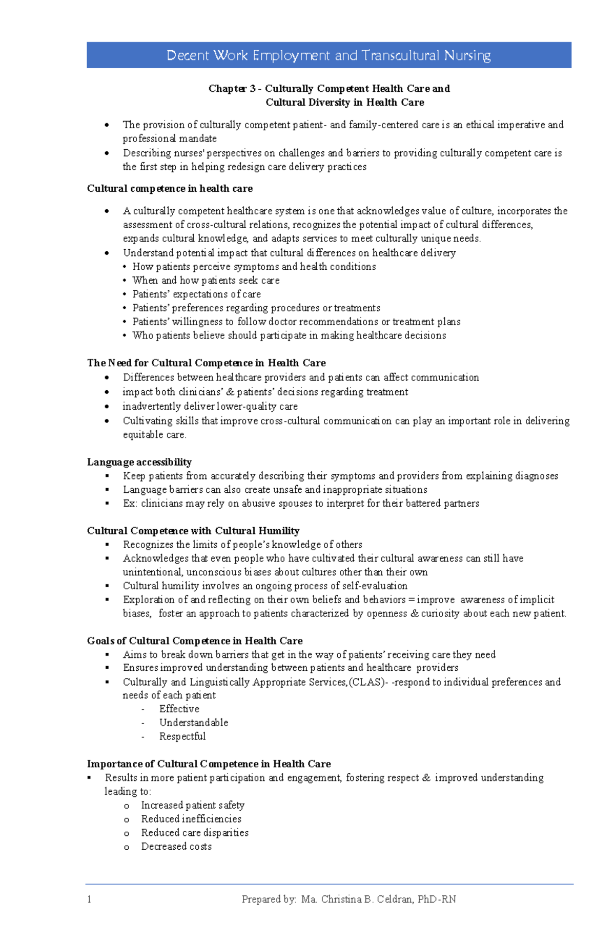 Lecture-chapter-3 - Transcultural - Chapter 3 - Culturally Competent ...