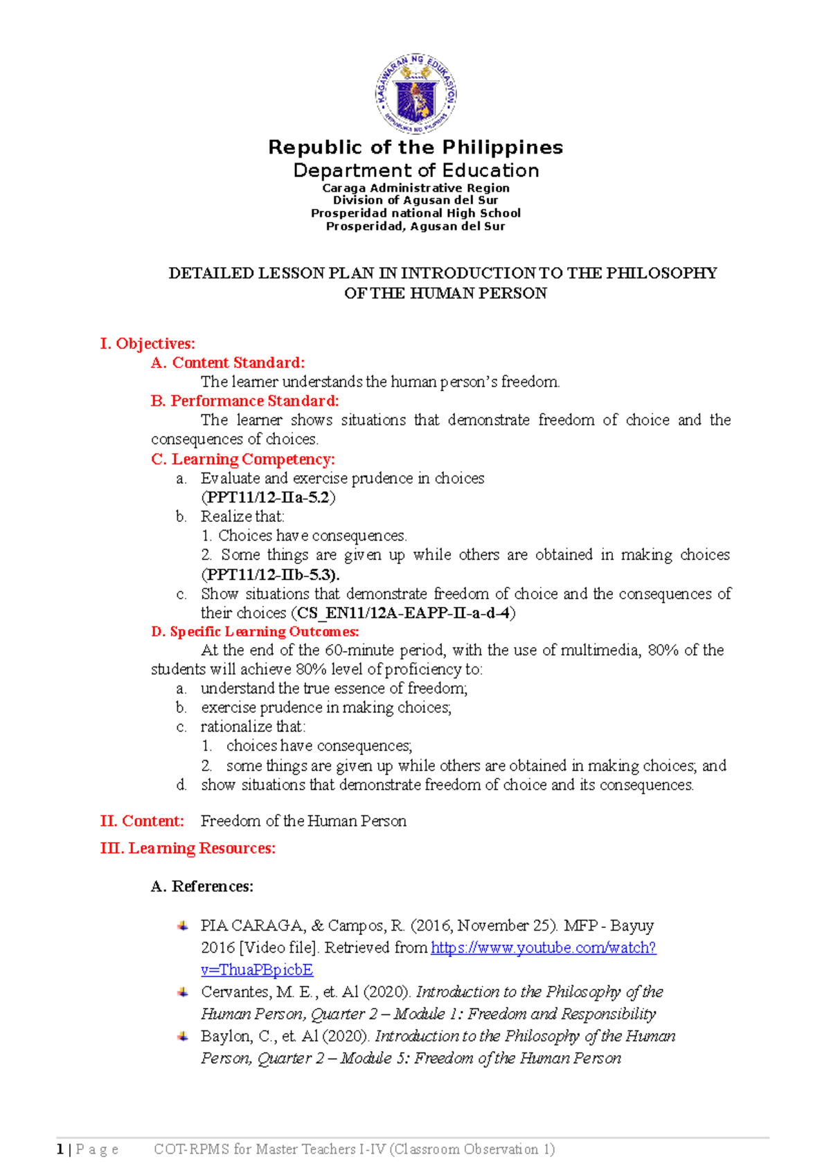 COT for Three 2022 - It is a detailed lesson plan for Classroom ...