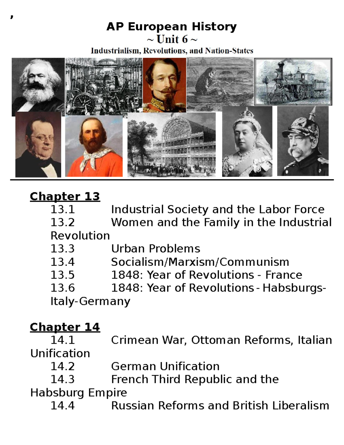 Kevin Martinez - Unit 6 Notes - , AP European History Chapter 13 13 ...