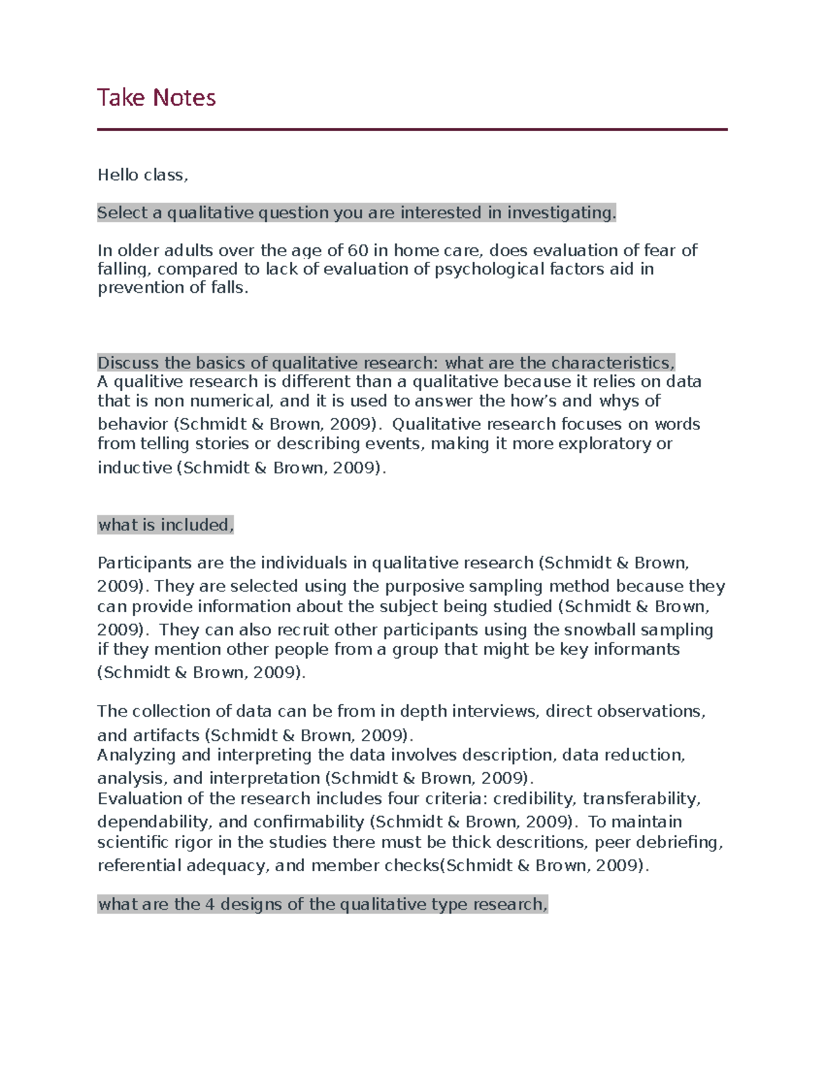 N 350 week 4 - weekly discussion - Take Notes Hello class, Select a ...