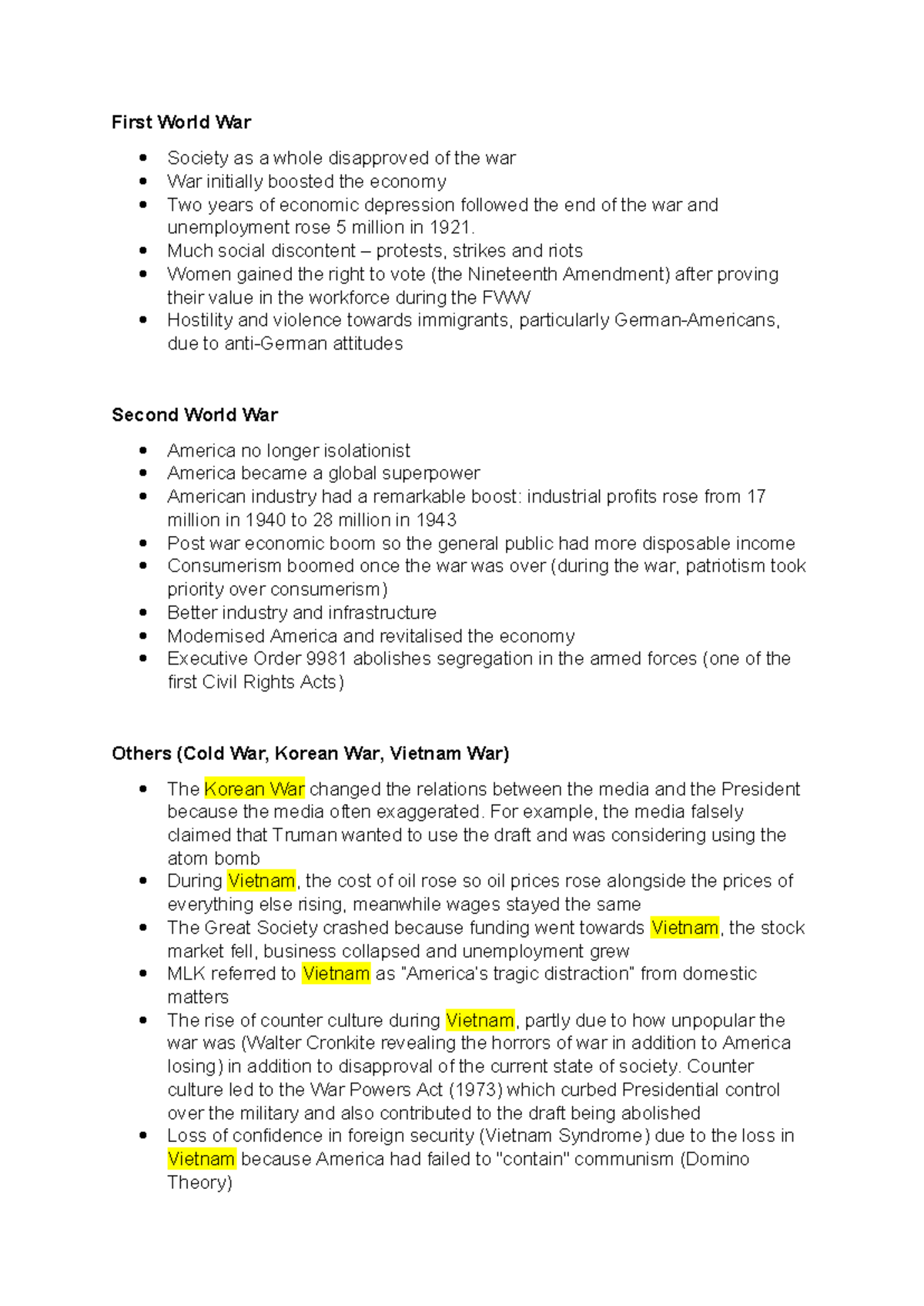 America war notes - First World War Society as a whole disapproved of ...