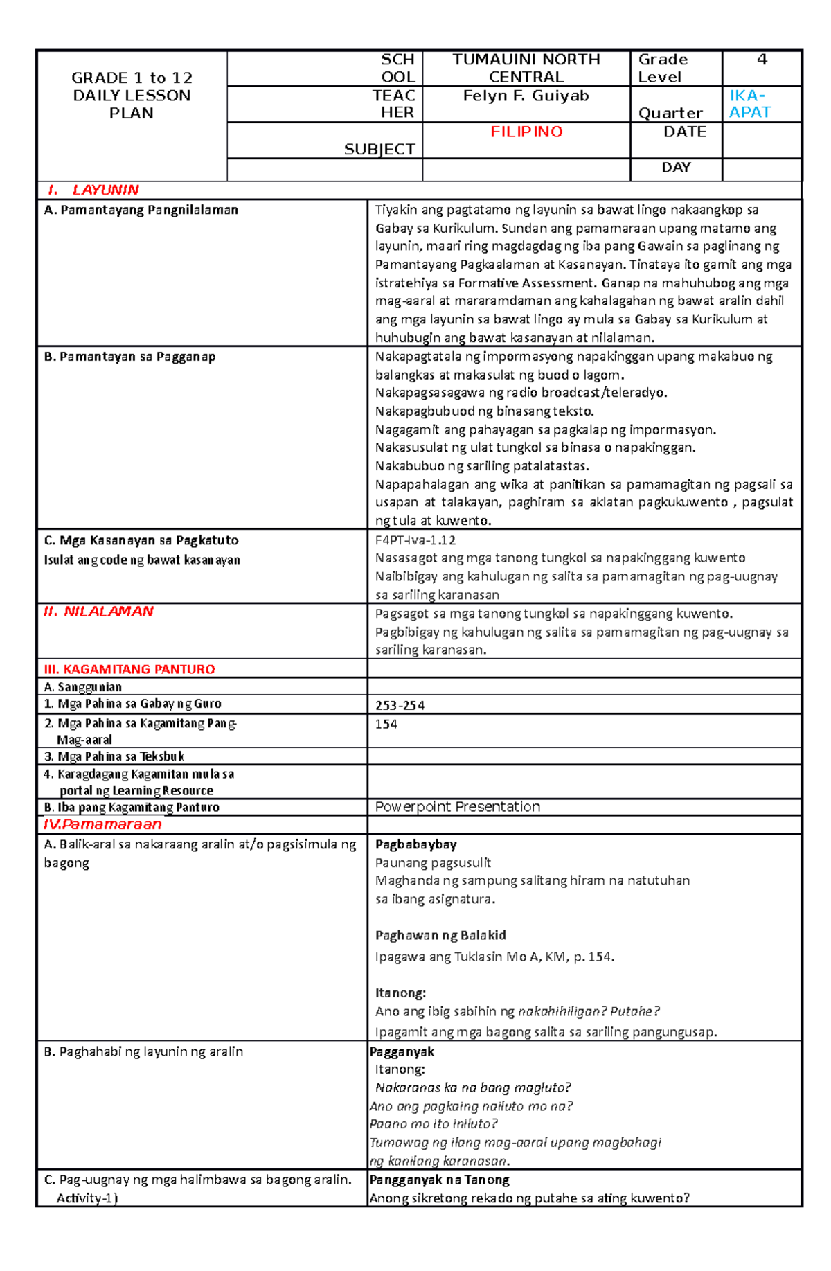 4th quarter - daily lesson plan - GRADE 1 to 12 DAILY LESSON PLAN SCH ...