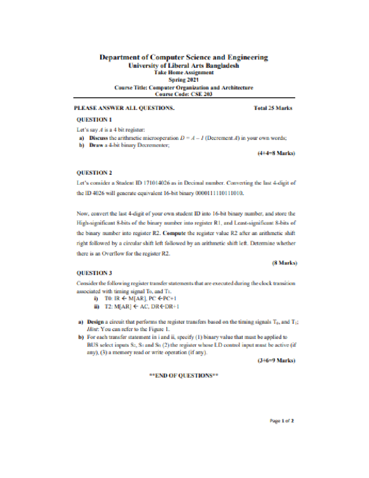 Mid Term Spring 21 Section 2 - Computer Organization and Architecture ...