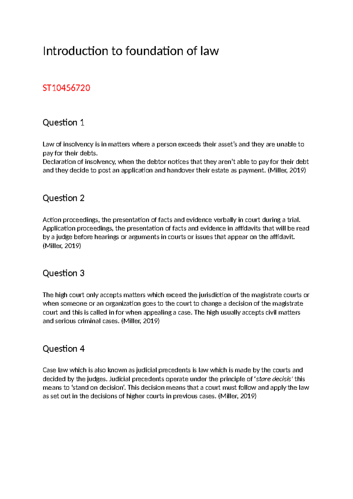info practice work - Introduction to foundation of law ST Question 1 ...