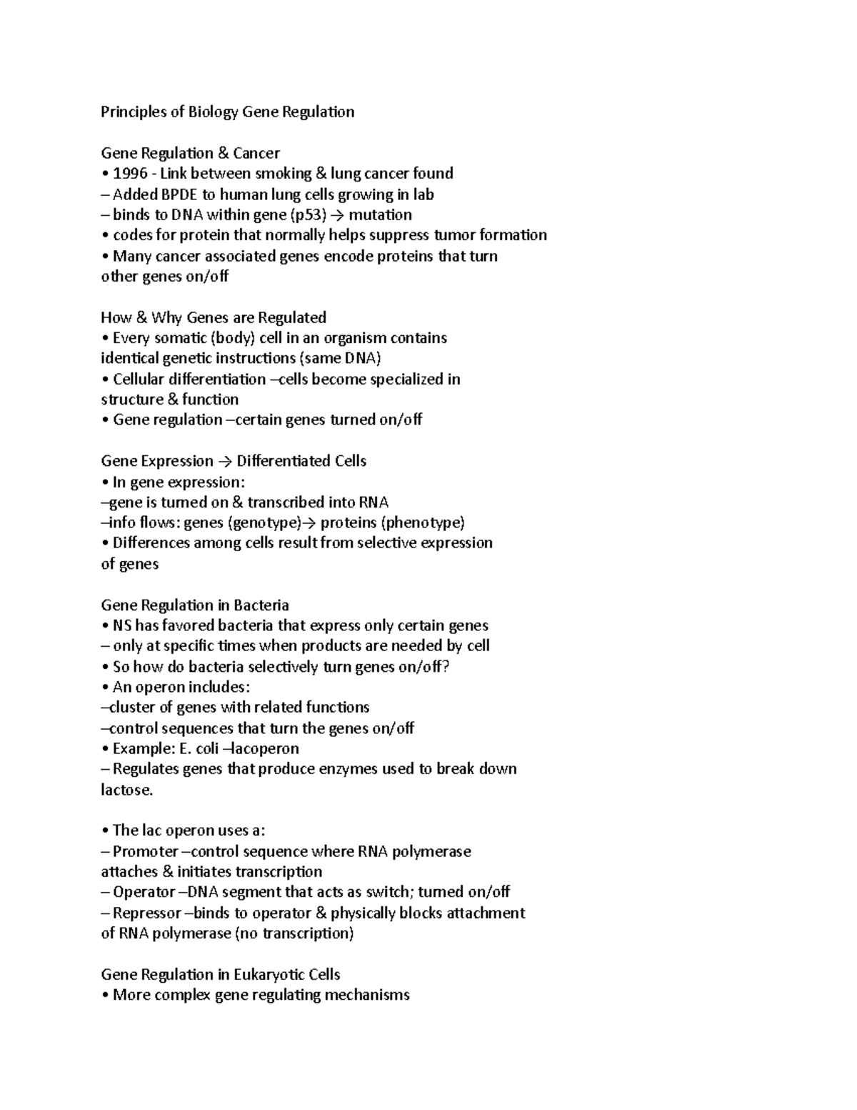 Principles of Biology Gene Regulation - coli –lacoperon Regulates genes ...