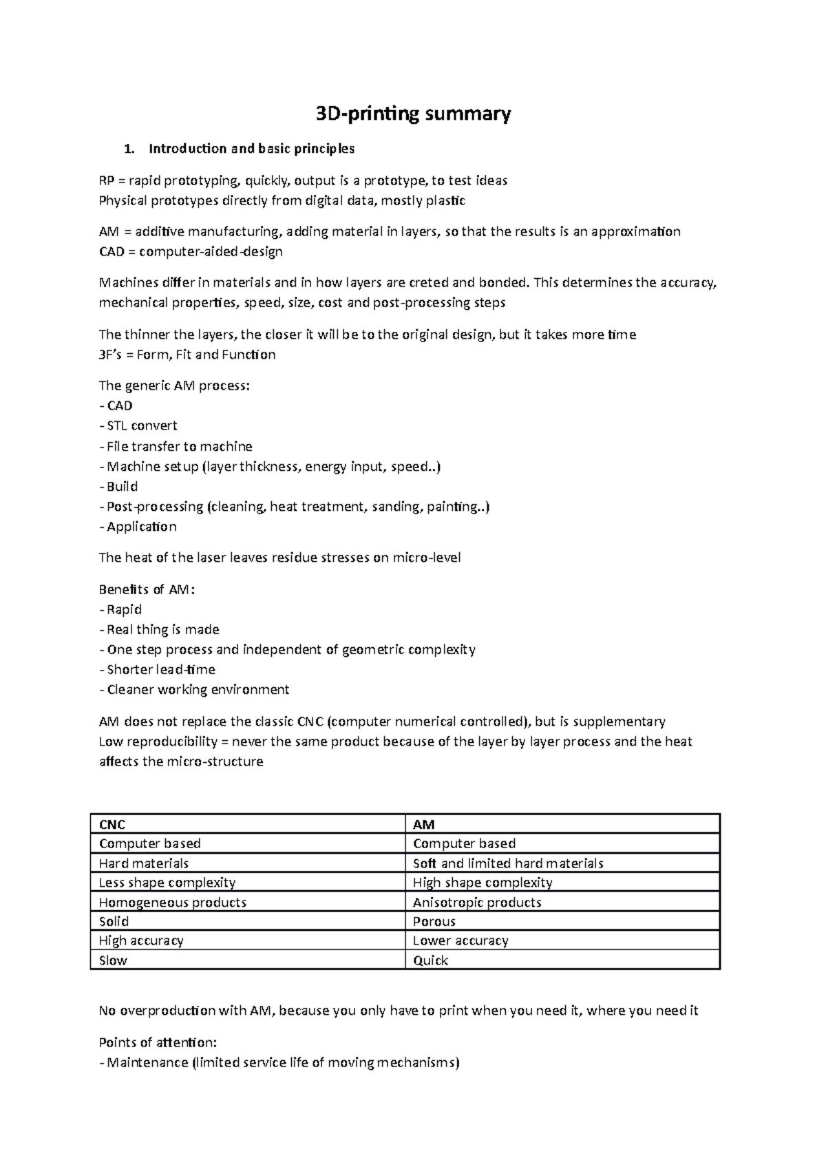 Samenvattting 3d printing - 3D-printing summary Introduction and basic ...