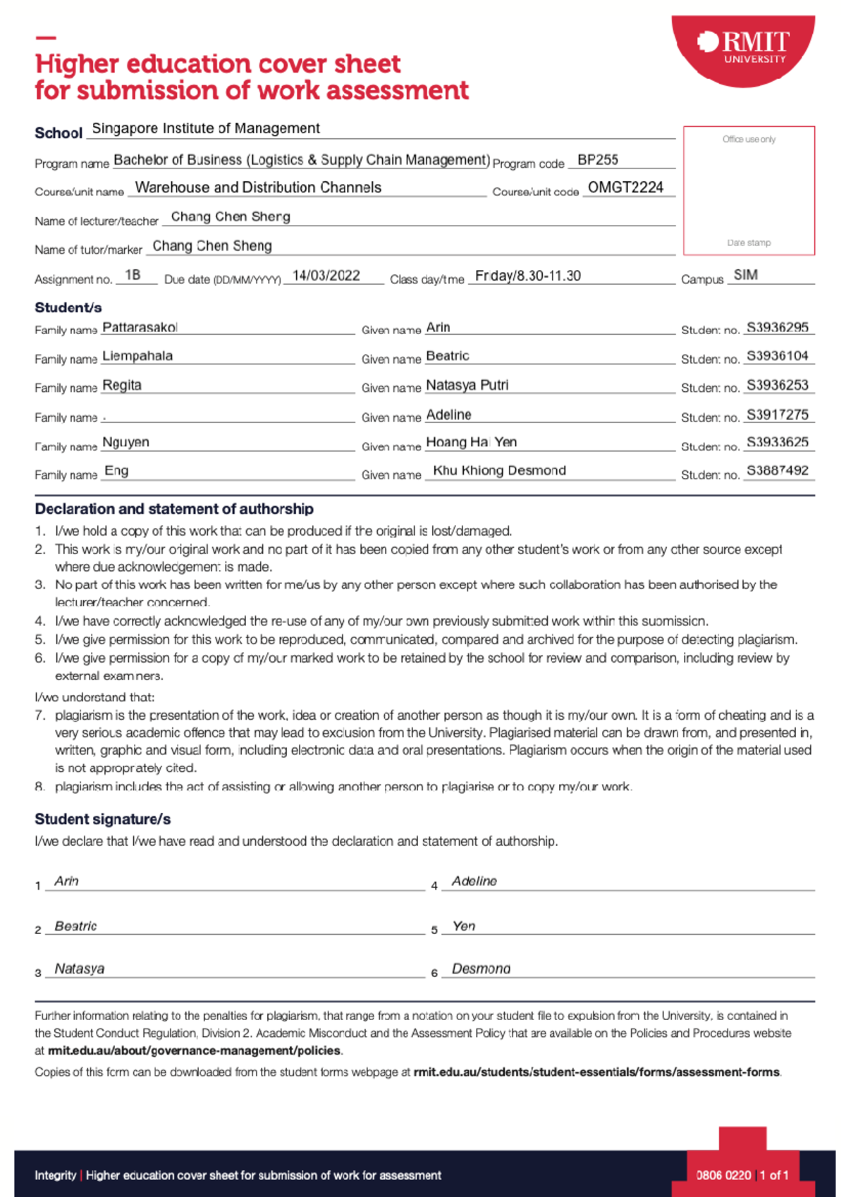 Warehouse Distribution A1B Group 9 - OMGT2224 Warehouse and ...