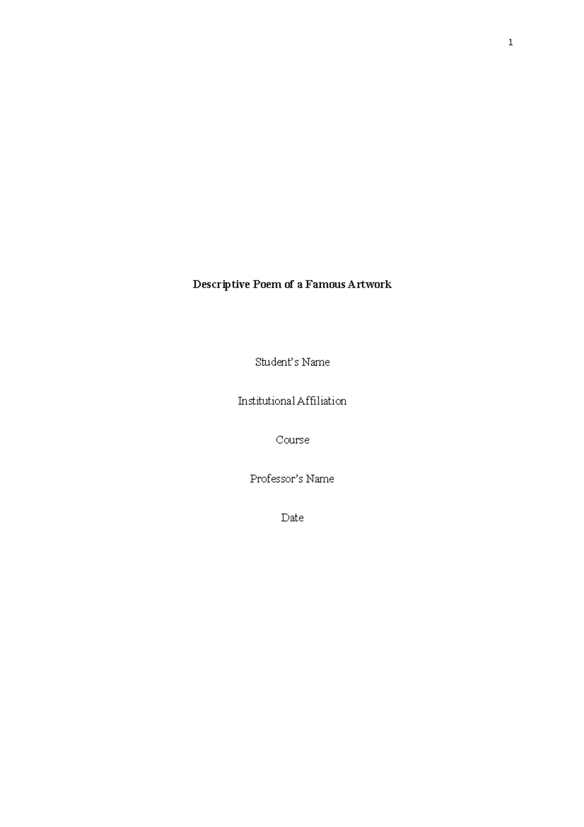 Descriptive POEM - Poetry - Descriptive Poem of a Famous Artwork ...