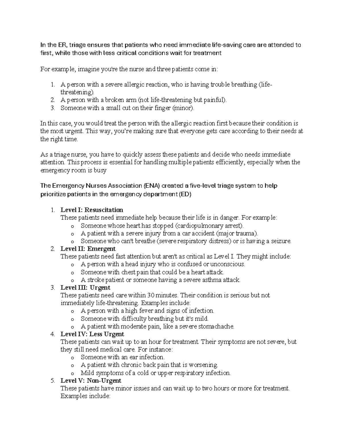 Triage Notes - Emergency nursing assignment - In the ER, triage ensures ...