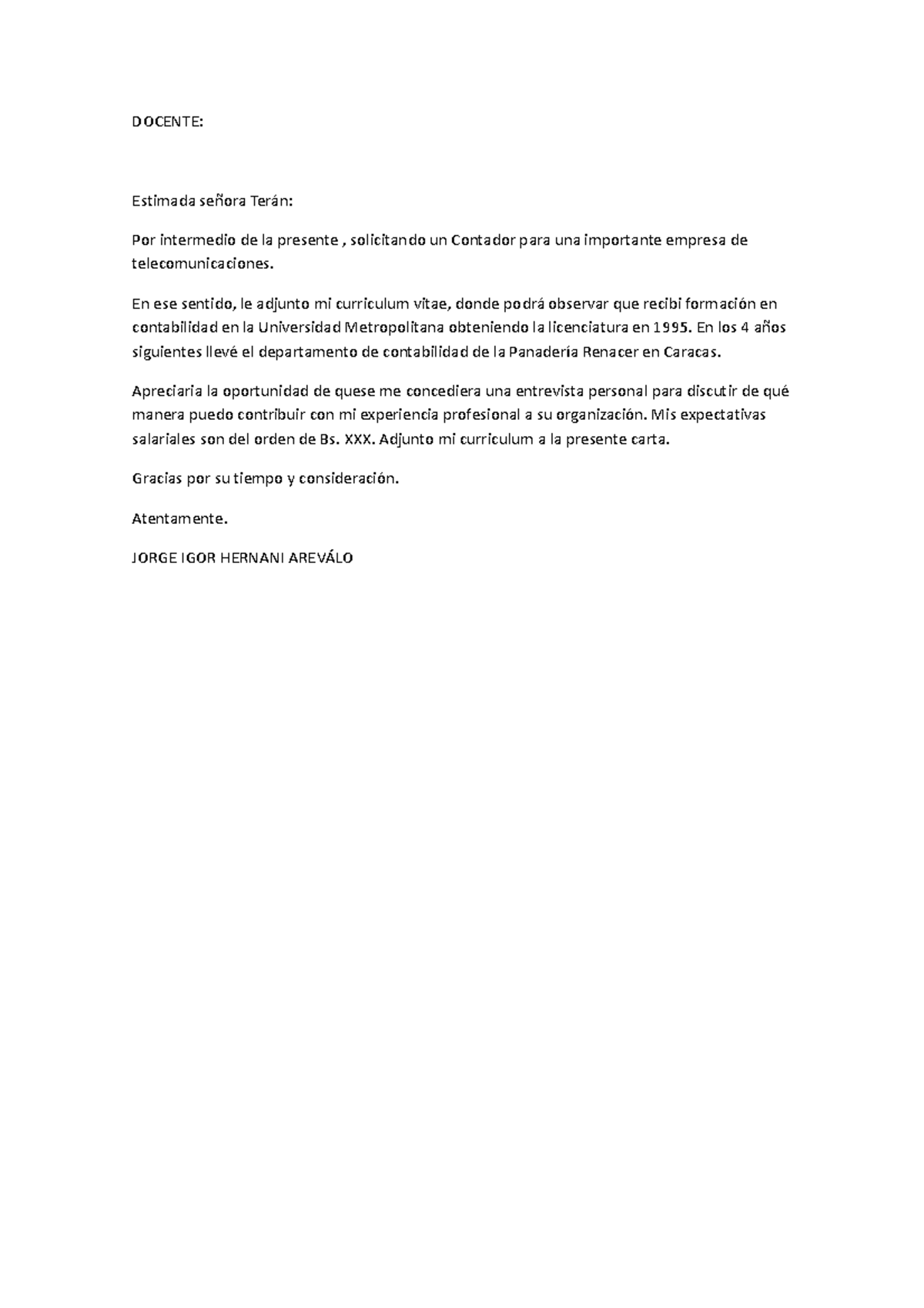 Presentacion DE COMU - info - DOCENTE: Estimada señora Terán: Por ...