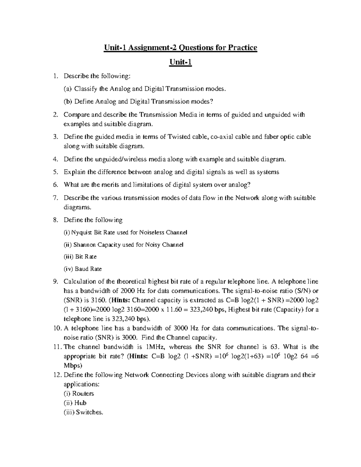 Unit 1 Assignment-2 Question for Practice - Unit-1 Assignment-2 ...