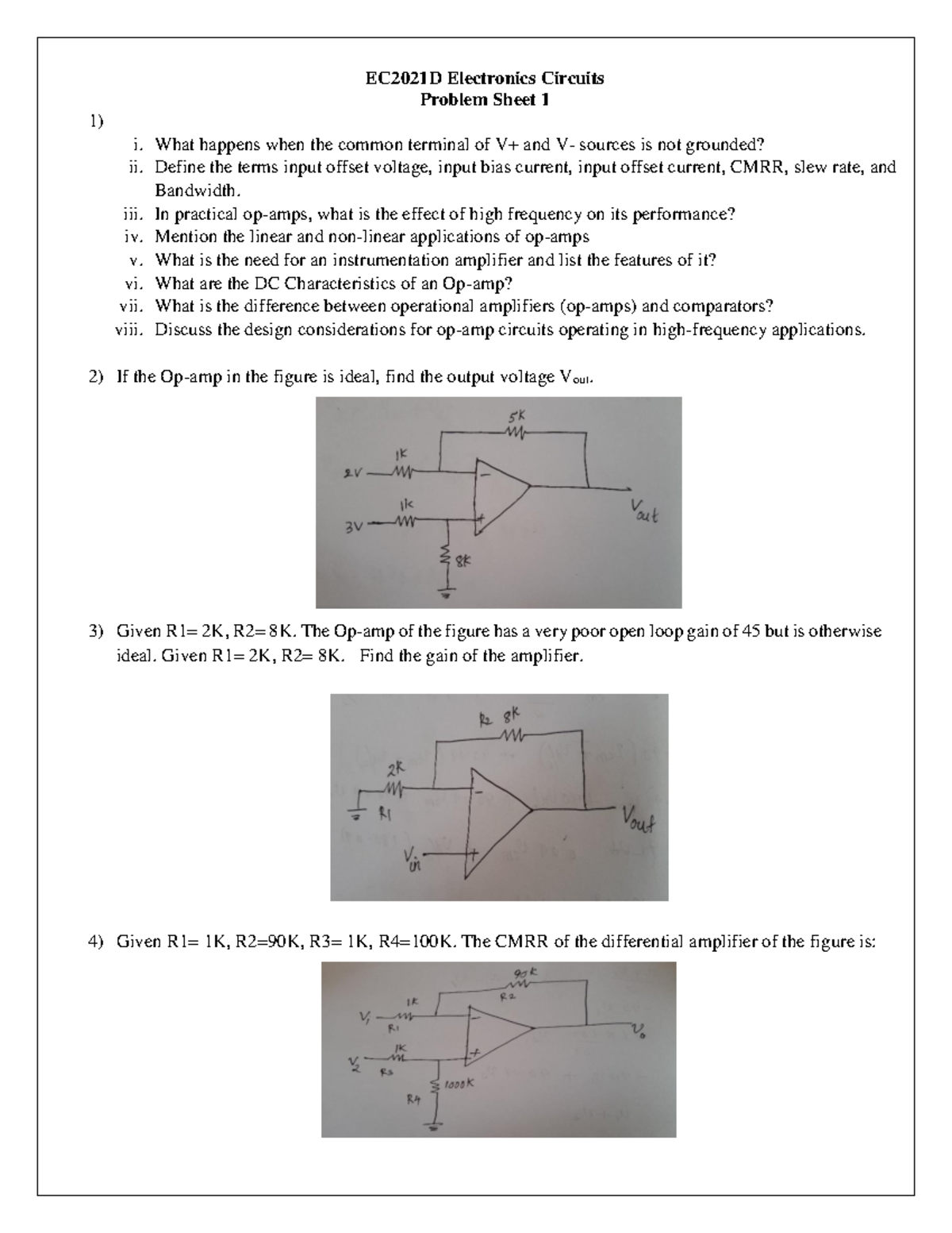 EC2021D Problemsheet 1 - EC2021D Electronics Circuits Problem Sheet 1 1 ...
