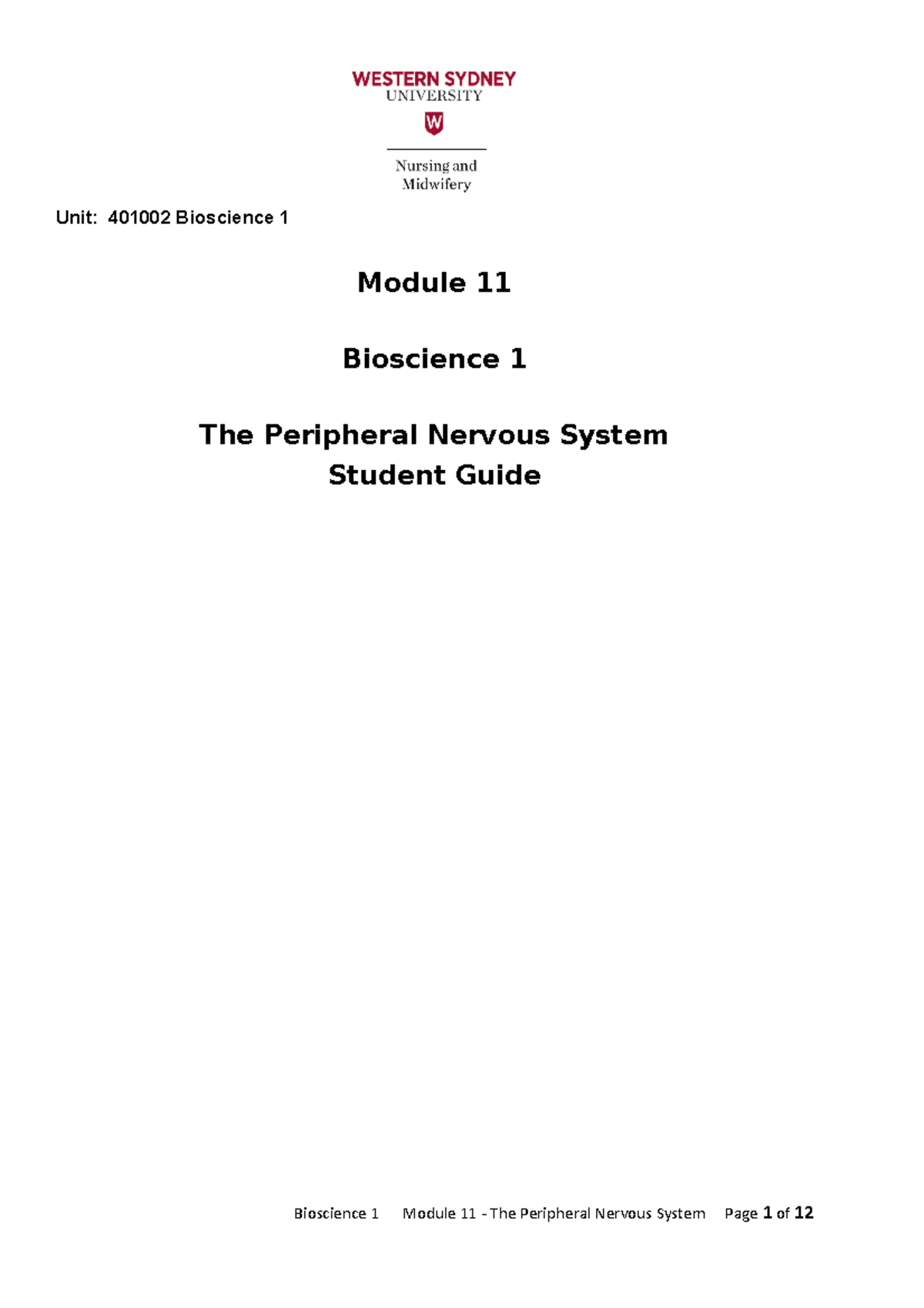 PNS Tutorial Student Worksheet - Unit: 401002 Bioscience 1 Module 11 ...