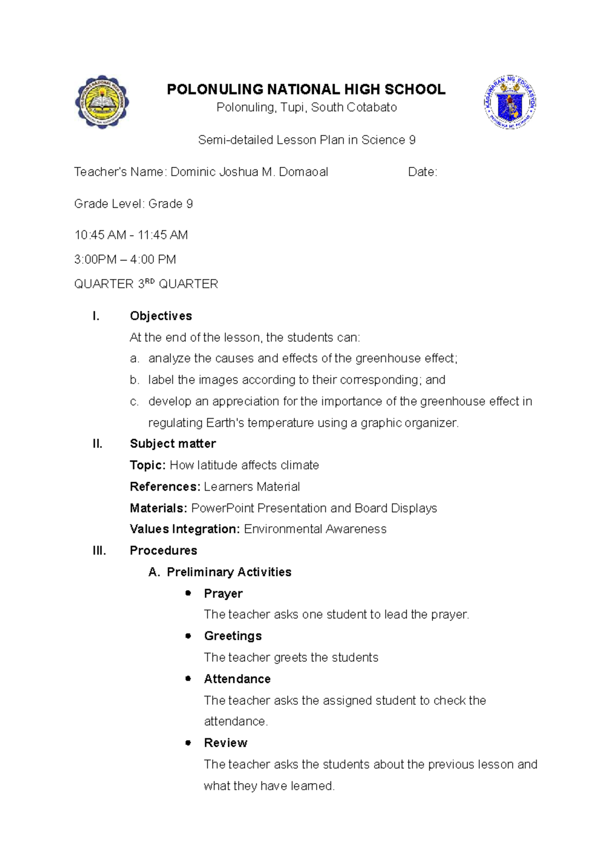 Greenhouse DLL - SCIENCE 9 - POLONULING NATIONAL HIGH SCHOOL Polonuling ...