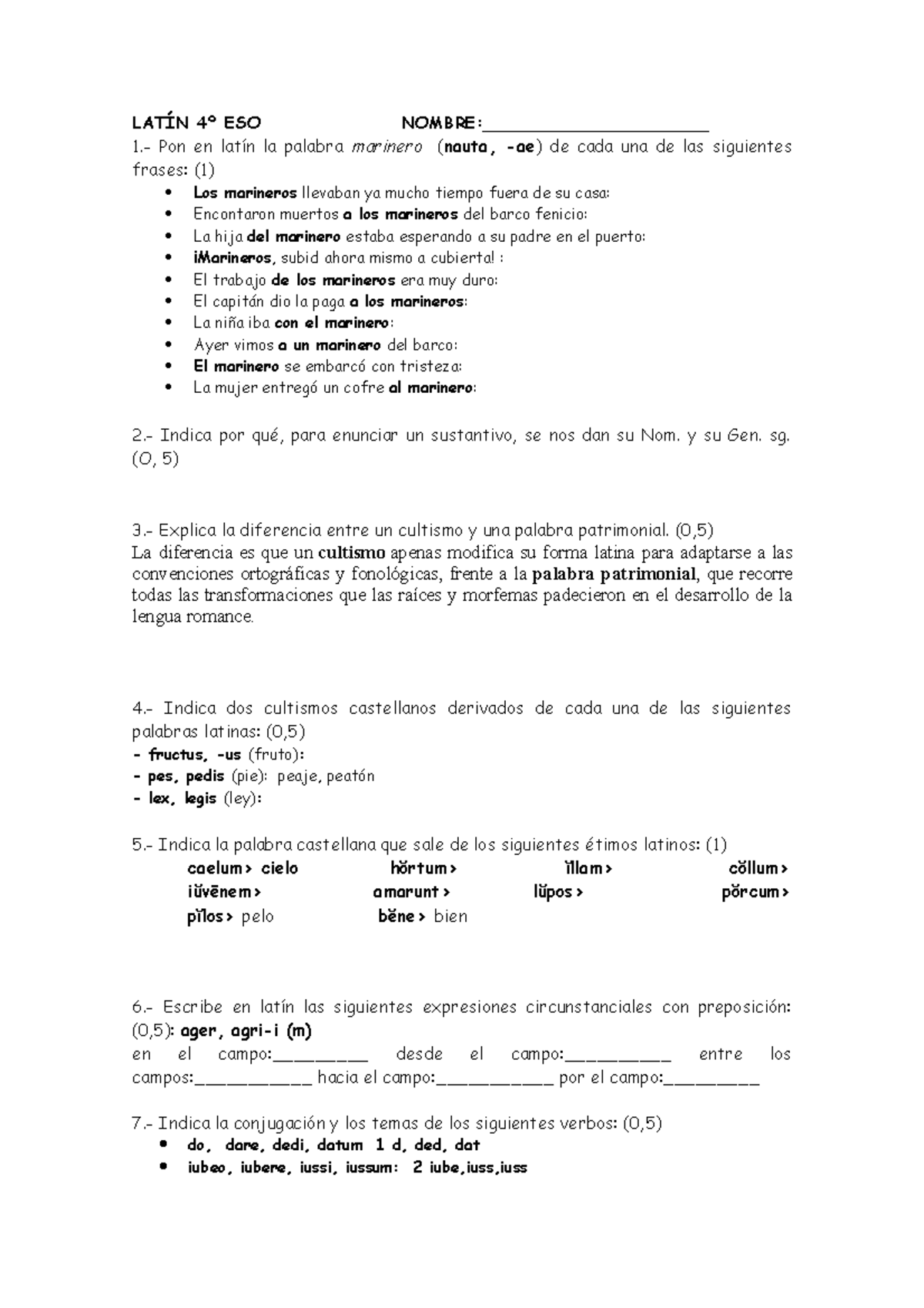 Latín 4º ESO Control T.3 Nombre - LATÍN 4º ESO NOMBRE ...