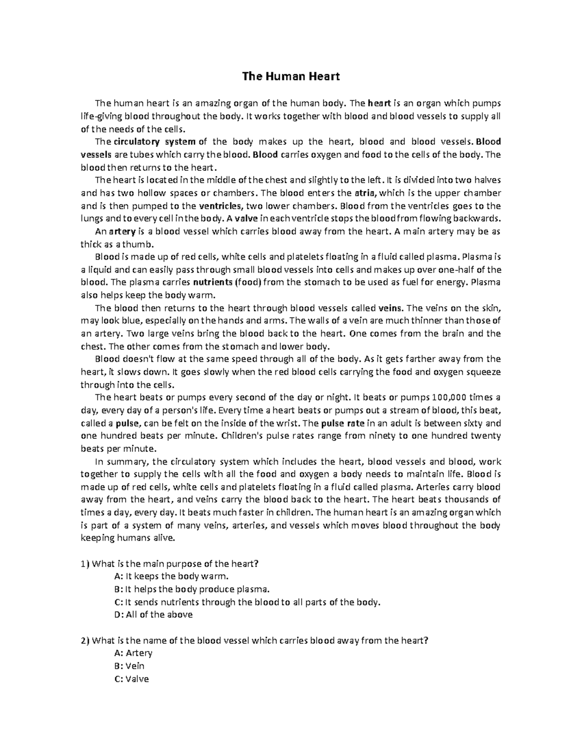 Lectura 2 - The heart - Inglés médico - The Human Heart The human heart ...