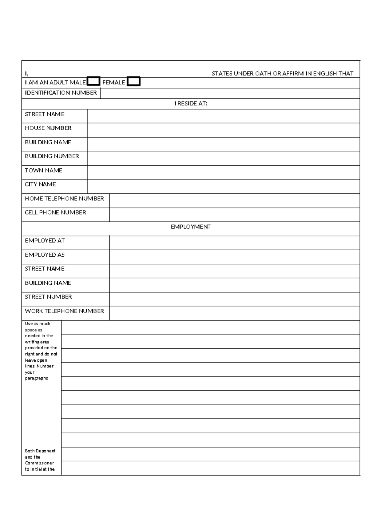 Statement Under OATH - Affirmation Template - I, STATES UNDER OATH OR ...