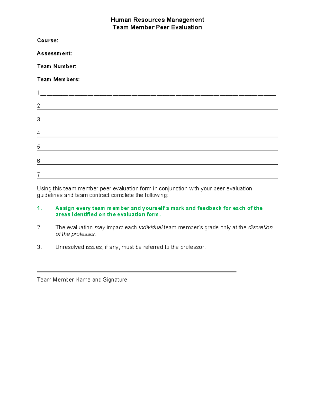 Peer Evaluation - peer - Human Resources Management Team Member Peer ...