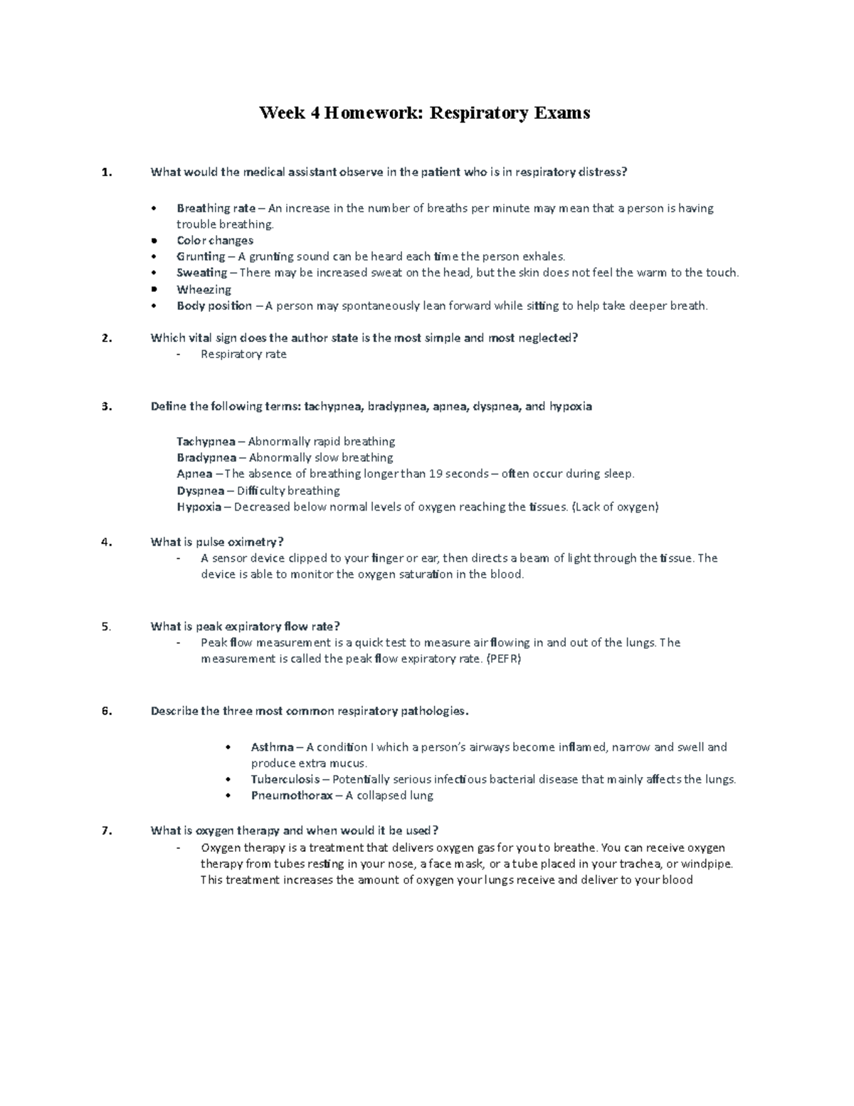 Week 4 Homework Respiratory exams - Week 4 Homework: Respiratory Exams ...
