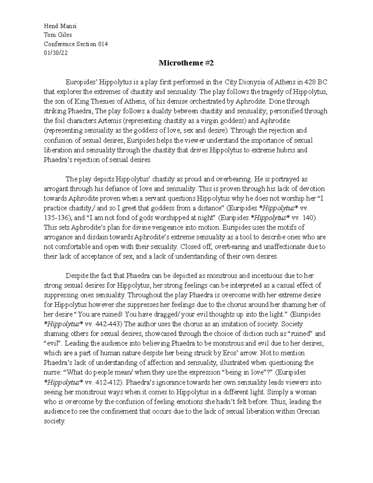 CLAS-203 Microtheme #2 - Hend Mansi - Hend Mansi Tom Giles Conference ...