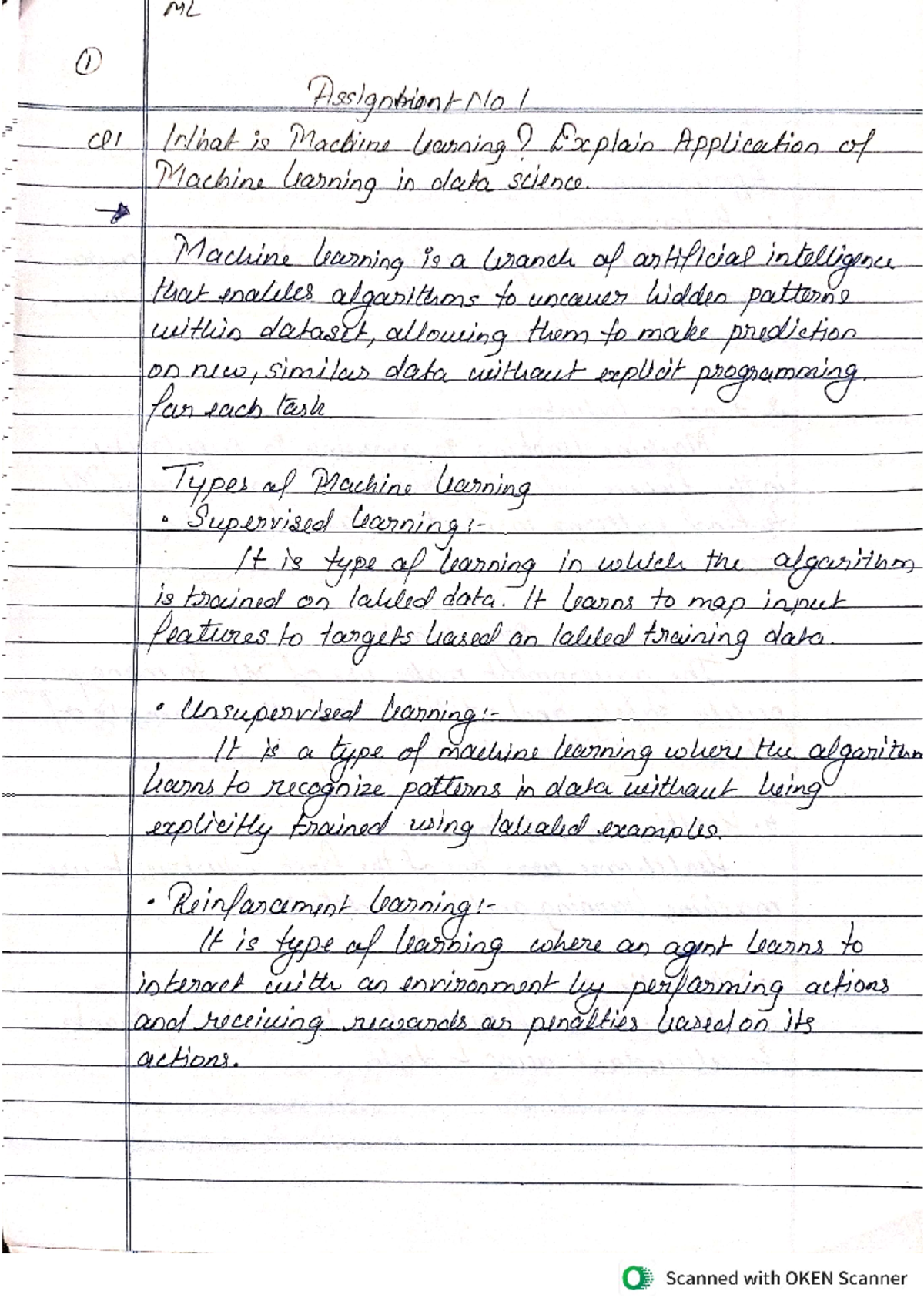 ML Assignment 1 - Don't need to refer this - ML Assigntion, No CII is Machine learning ? Explain ...