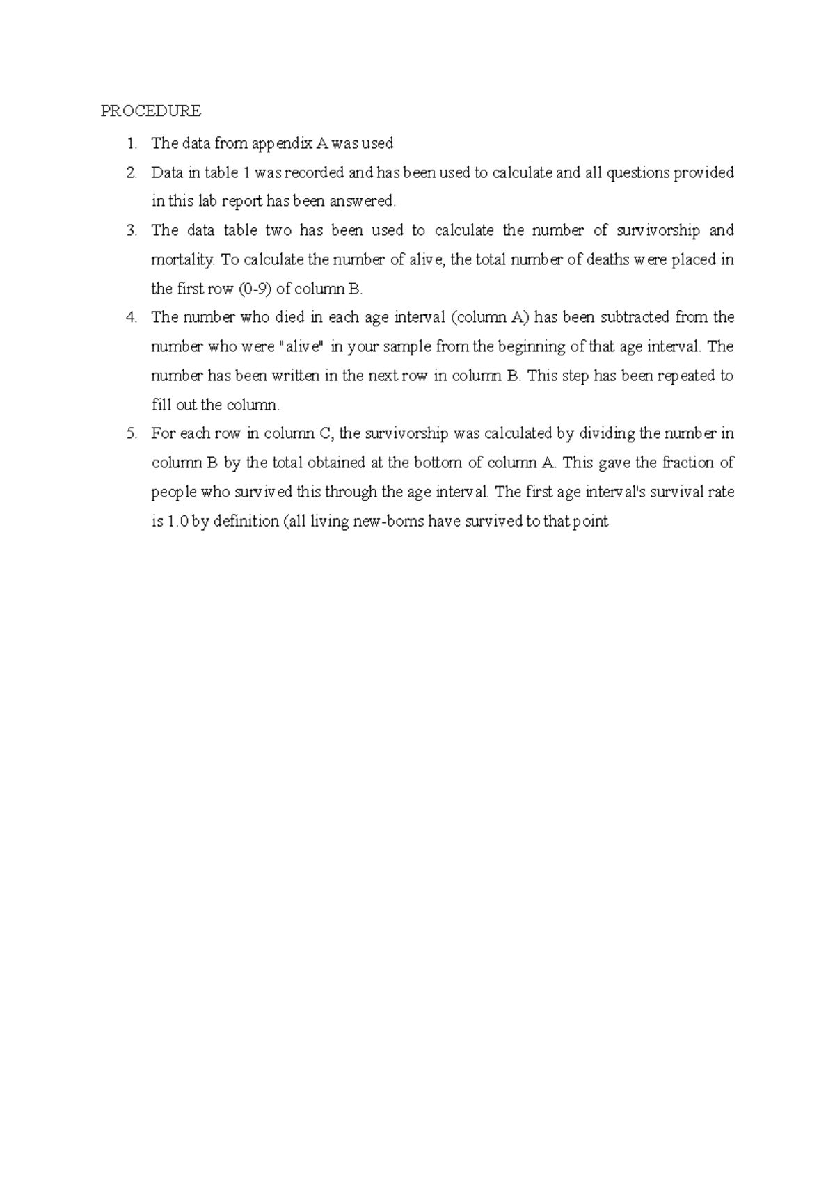 Procedure - PROCEDURE The data from appendix A was used Data in table 1 ...