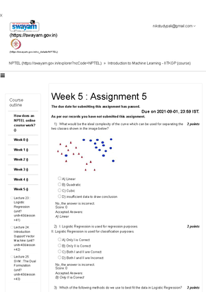 Introduction to Machine Learning - Iitkgp - Unit 5 - Week 3 - X NPTEL - Studocu