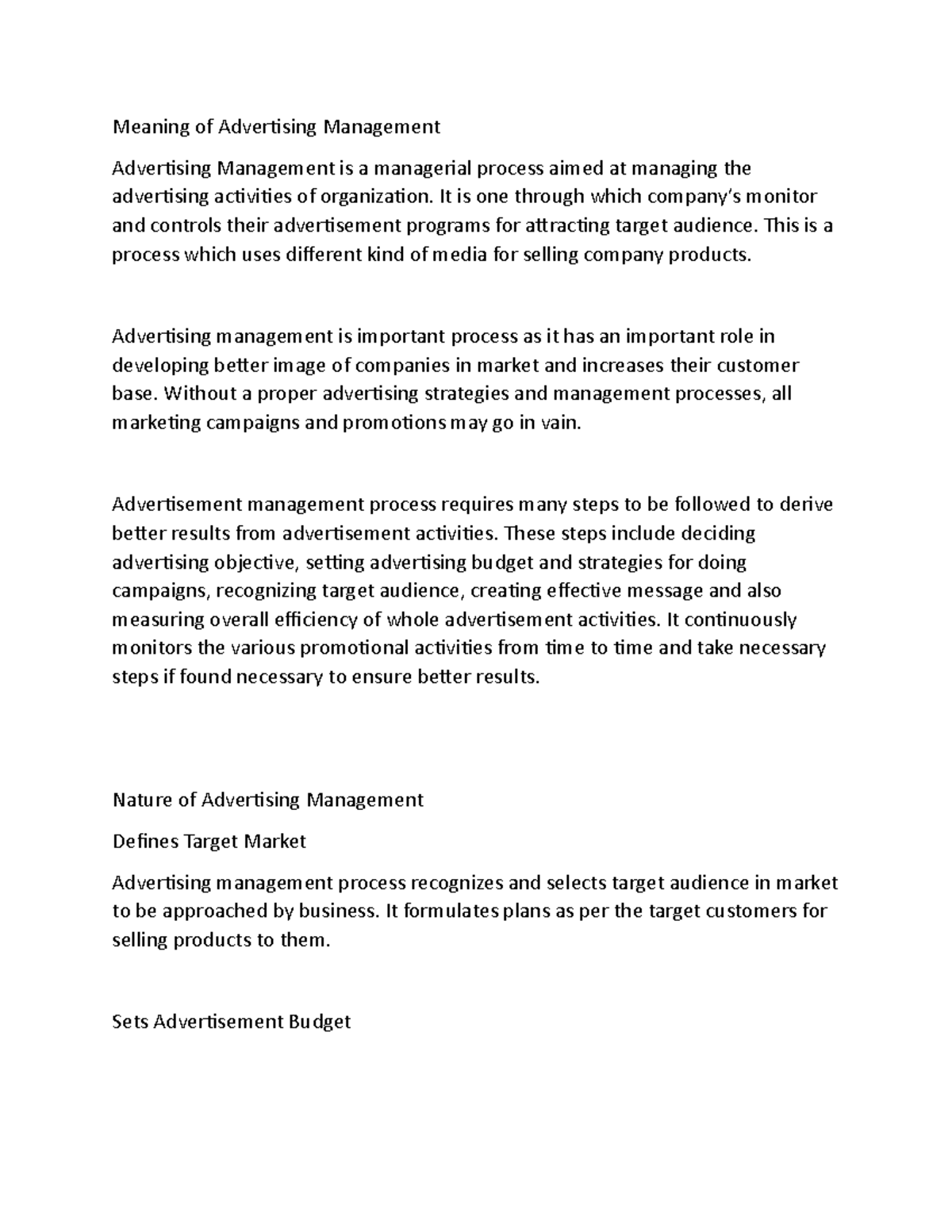 Nature and scope of advertising management - Meaning of Advertising ...