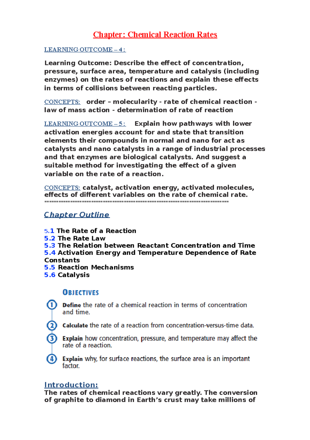 L.O. ( 4 5 )Chemical Reaction rate - Chapter: Chemical Reaction Rates ...