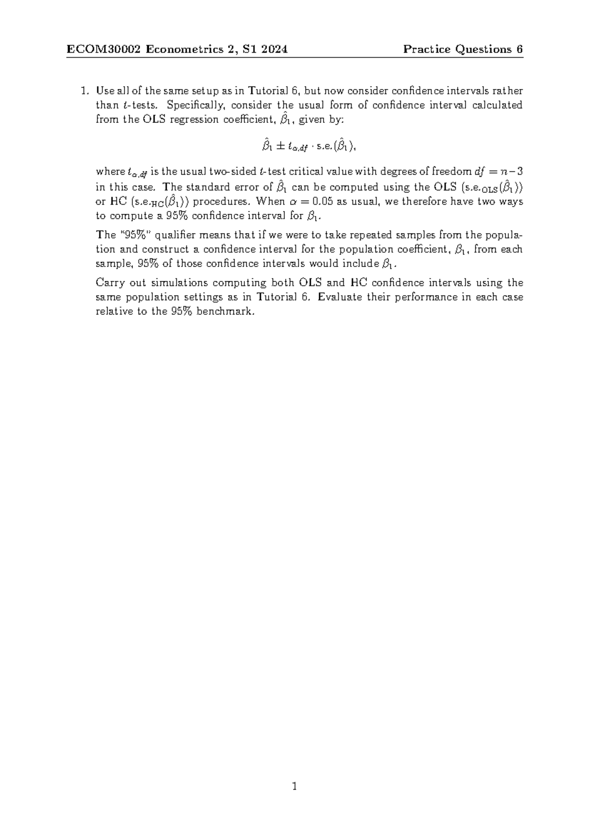 Practice Questions 6 - notes - ECOM30002 Econometrics 2, S1 2024 ...