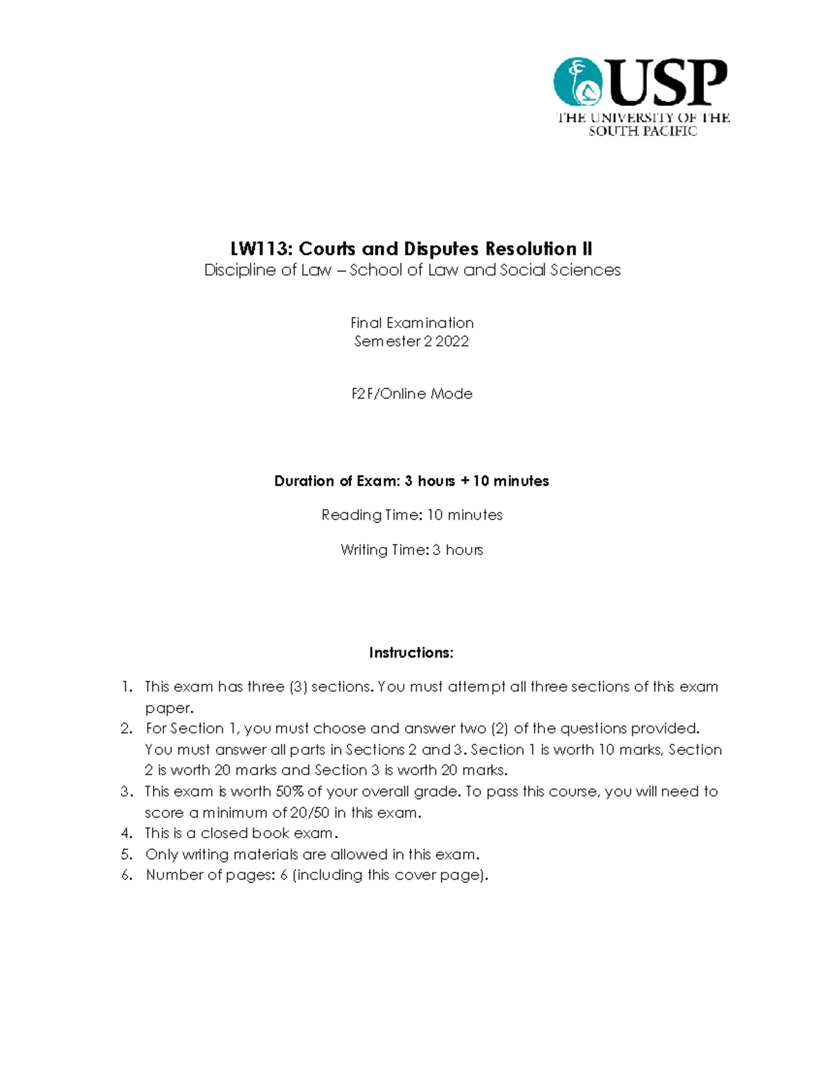 LW113 Final Exam 202203 - LW113: Courts and Disputes Resolution II ...