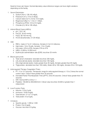ATI Lab Values ! - ATI NORMAL Laboratory Values *This list is based on ...