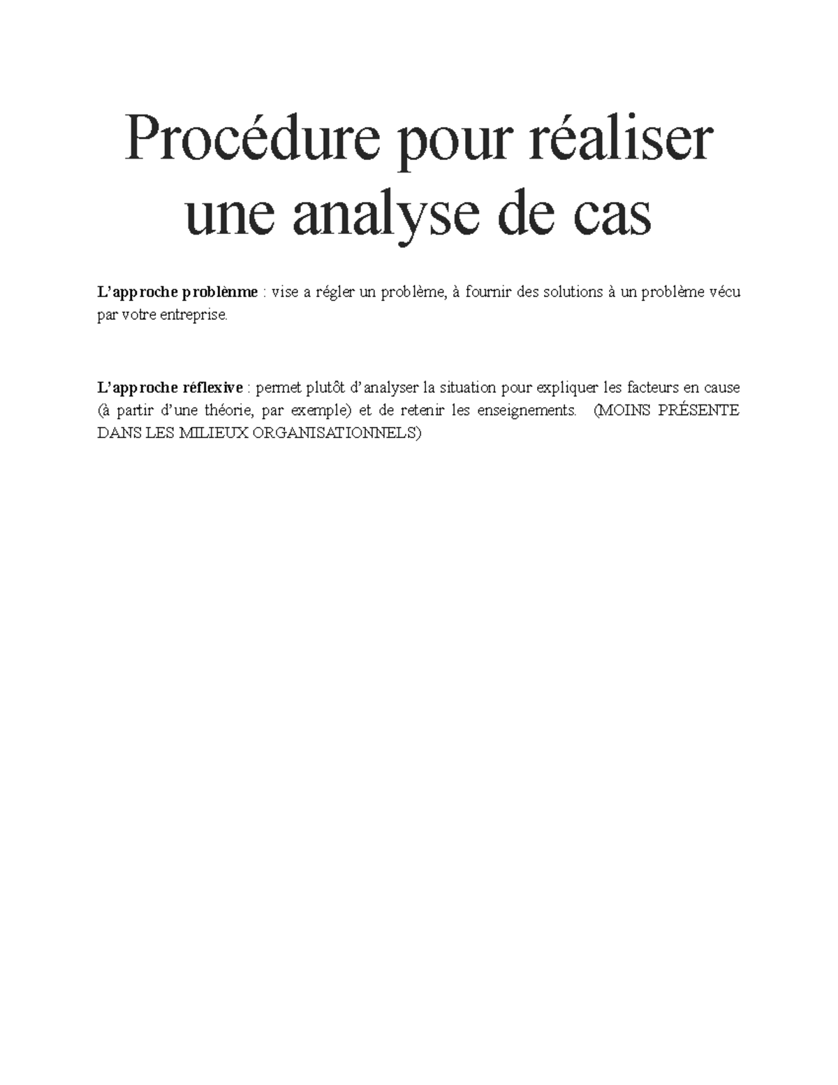 Procédure pour réaliser une analyse de cas - Procédure pour réaliser ...