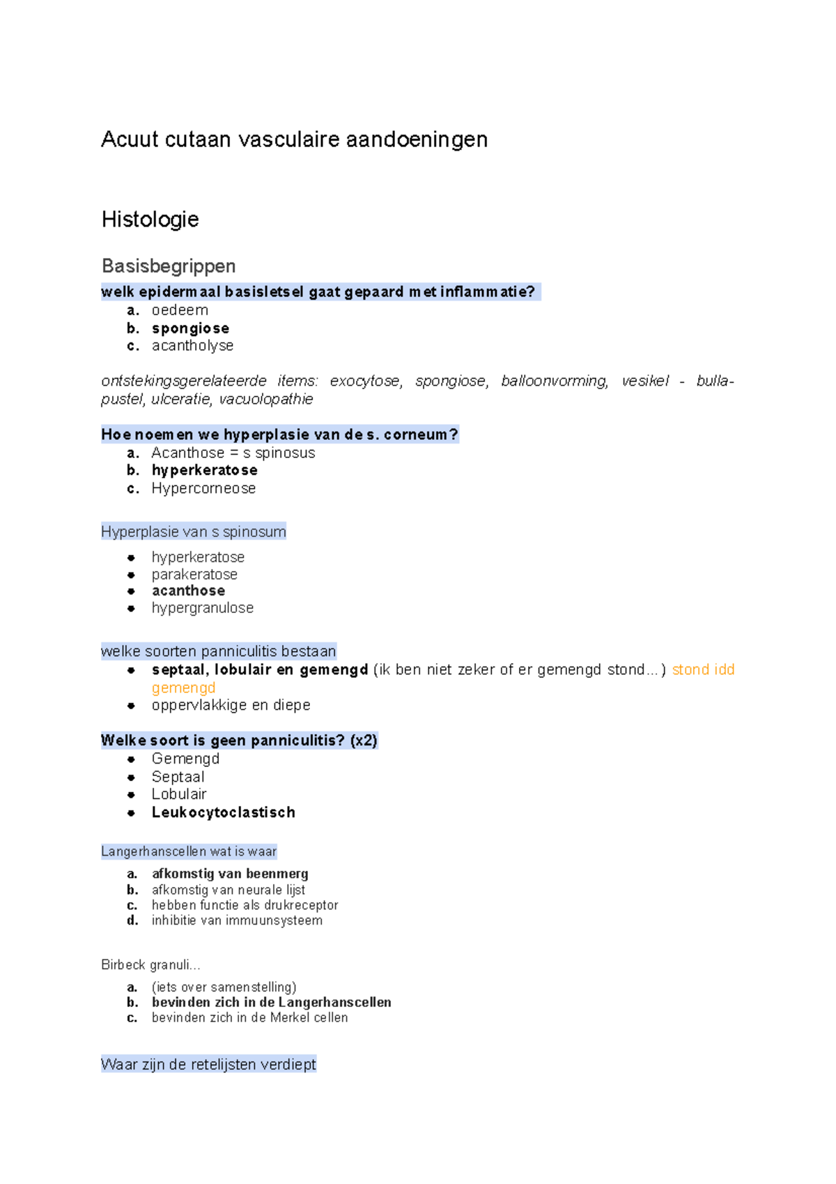 Examenvragen dermatologie - Acuut cutaan vasculaire aandoeningen ...